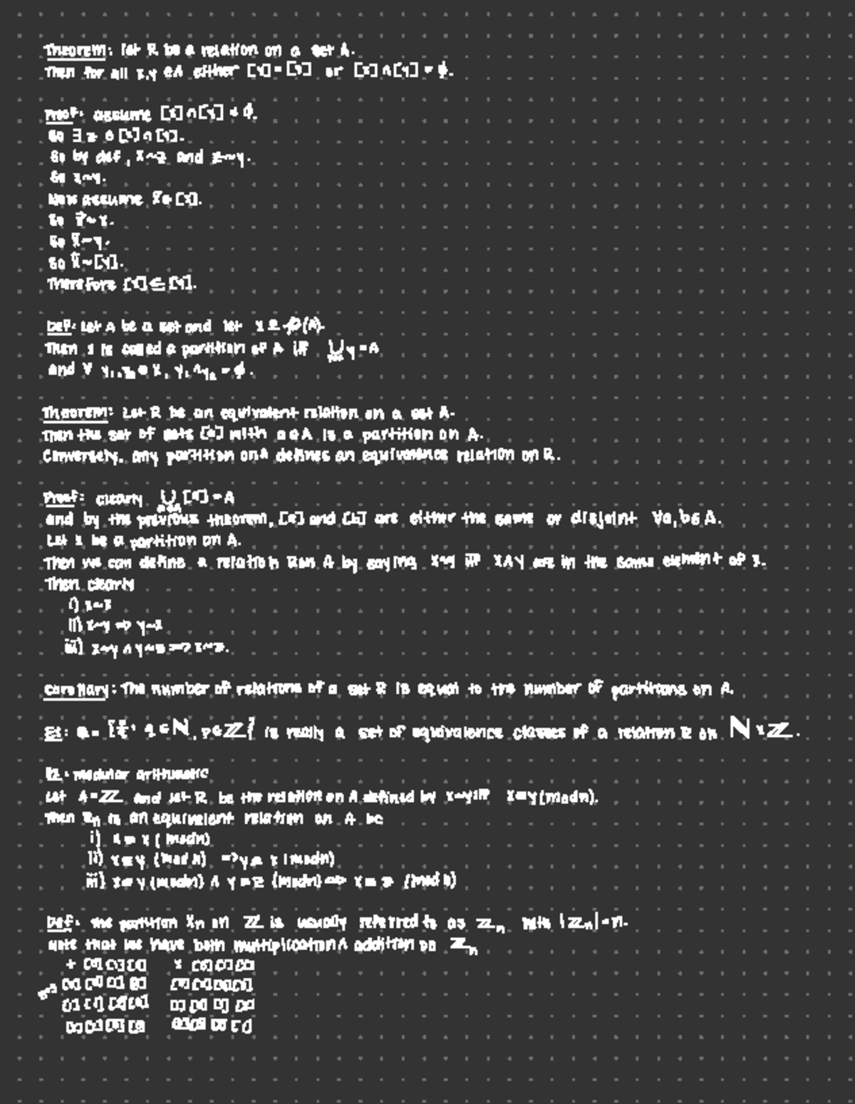 MAT 261 - Countability - Theorem: letRbearelationon a setA. Then forall ...