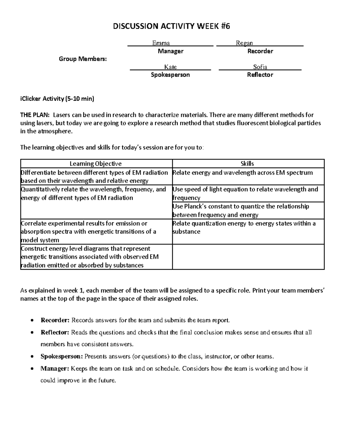 Discussion Worksheet Week 6 - DISCUSSION ACTIVITY WEEK # 6 Group ...
