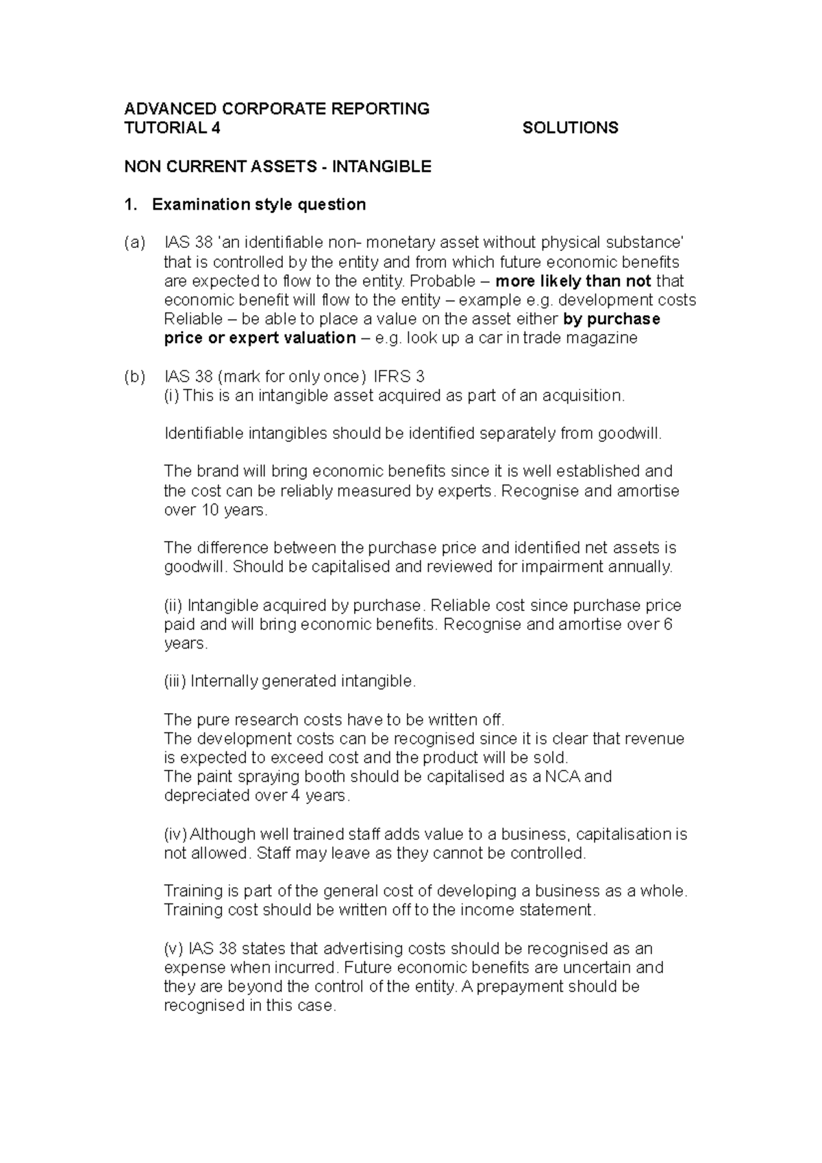 Tutorial 4 Intangible Assets Solution - ADVANCED CORPORATE REPORTING ...