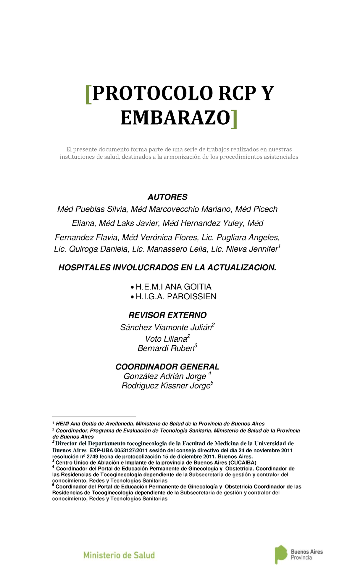 Protocolo RCP y Embarazo - AUTORES M éd Pueblas Silvia, M éd ...