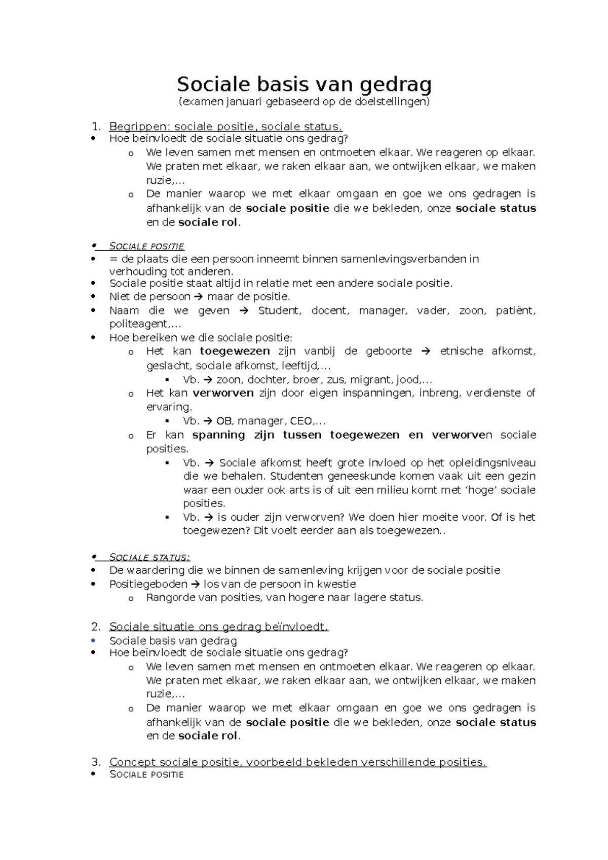 Sociale basis van gedrag examen - Sociale basis van gedrag (examen ...