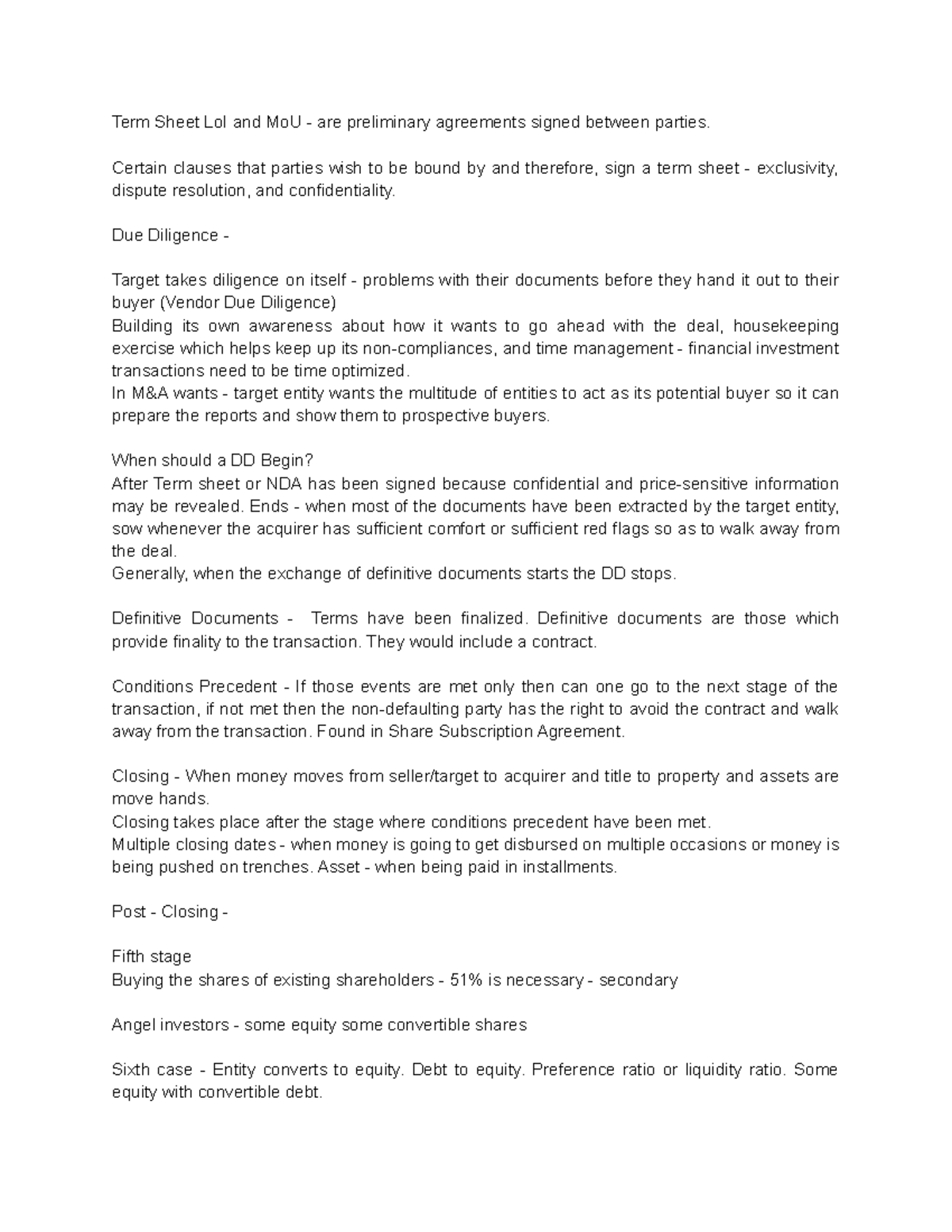 Corporate Deals CCC - Term Sheet LoI and MoU - are preliminary ...