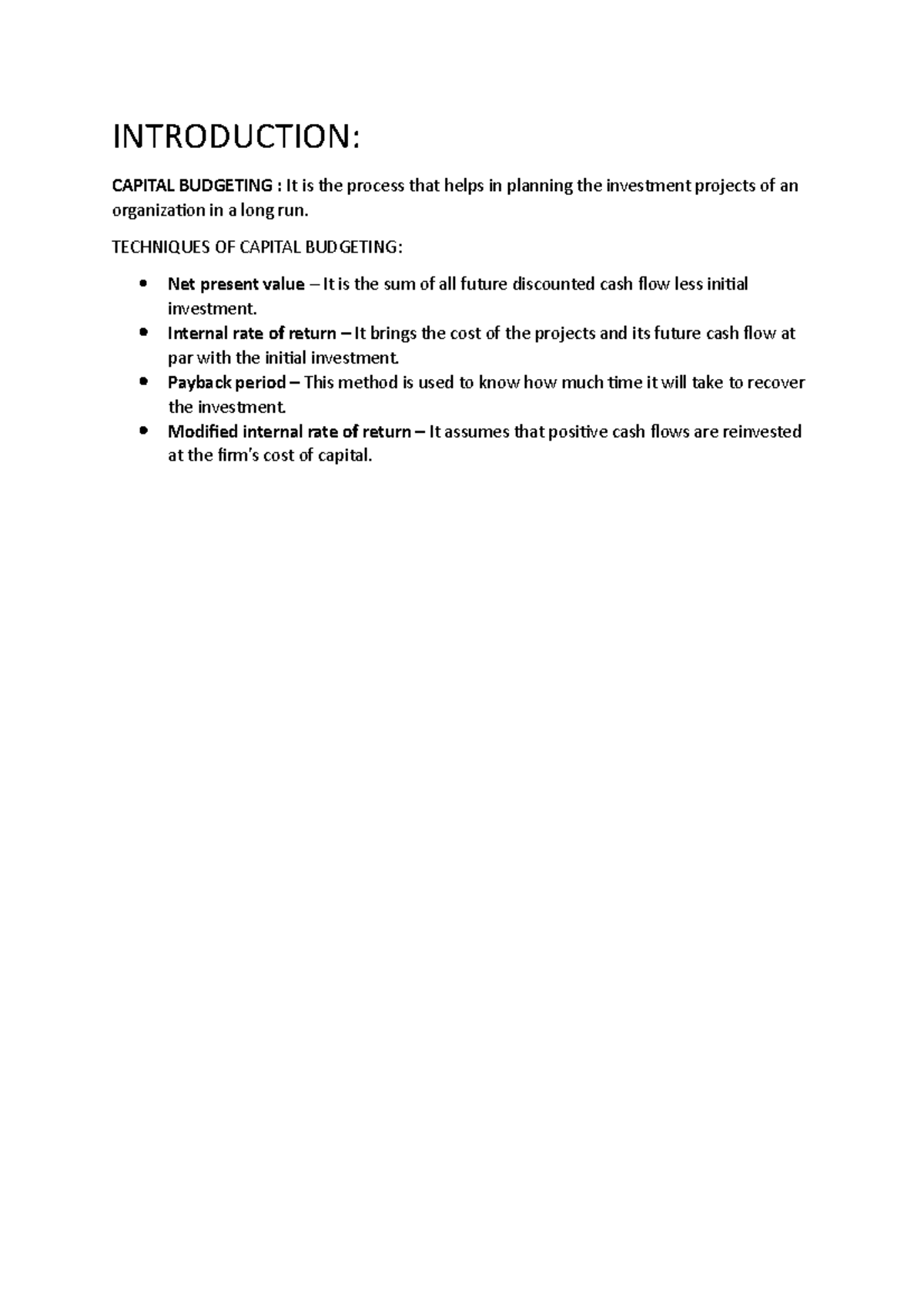 Capital Budgeting Problem Solving Introduction Capital Budgeting It Is The Process That