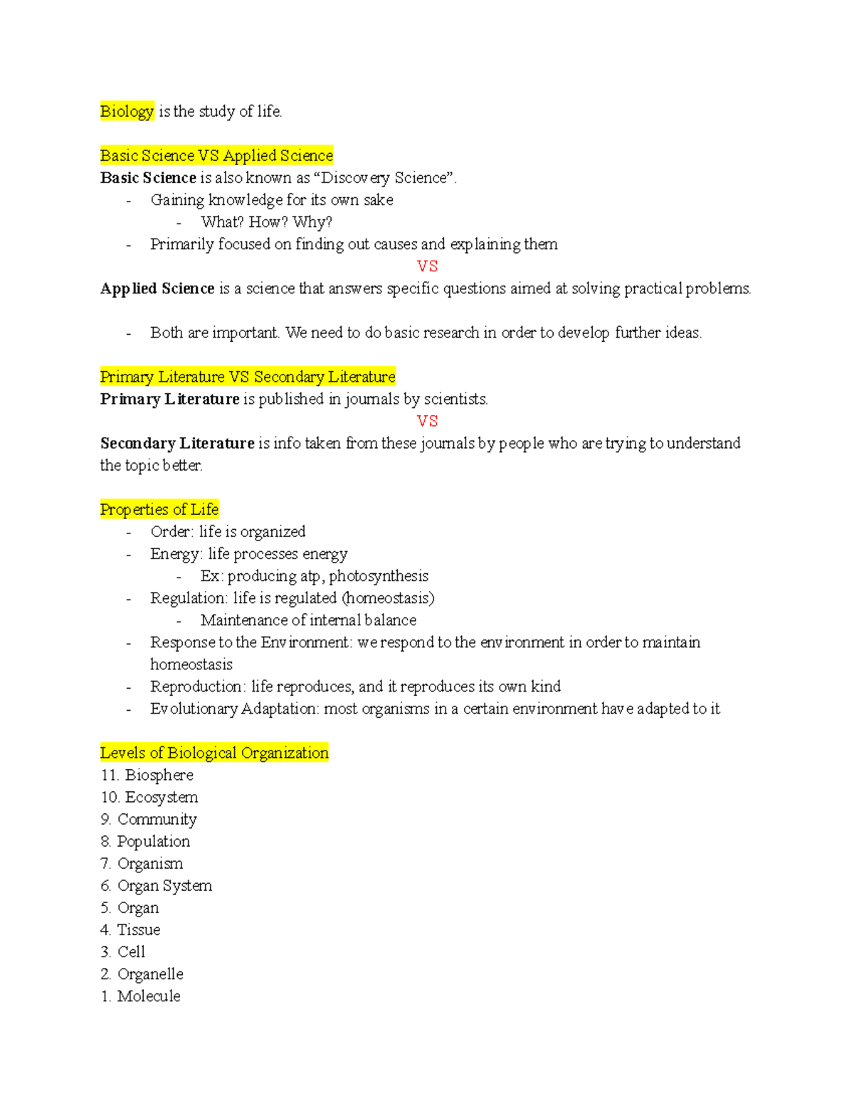 Bio101 - PART 1 - Biology is the study of life. Basic Science VS ...