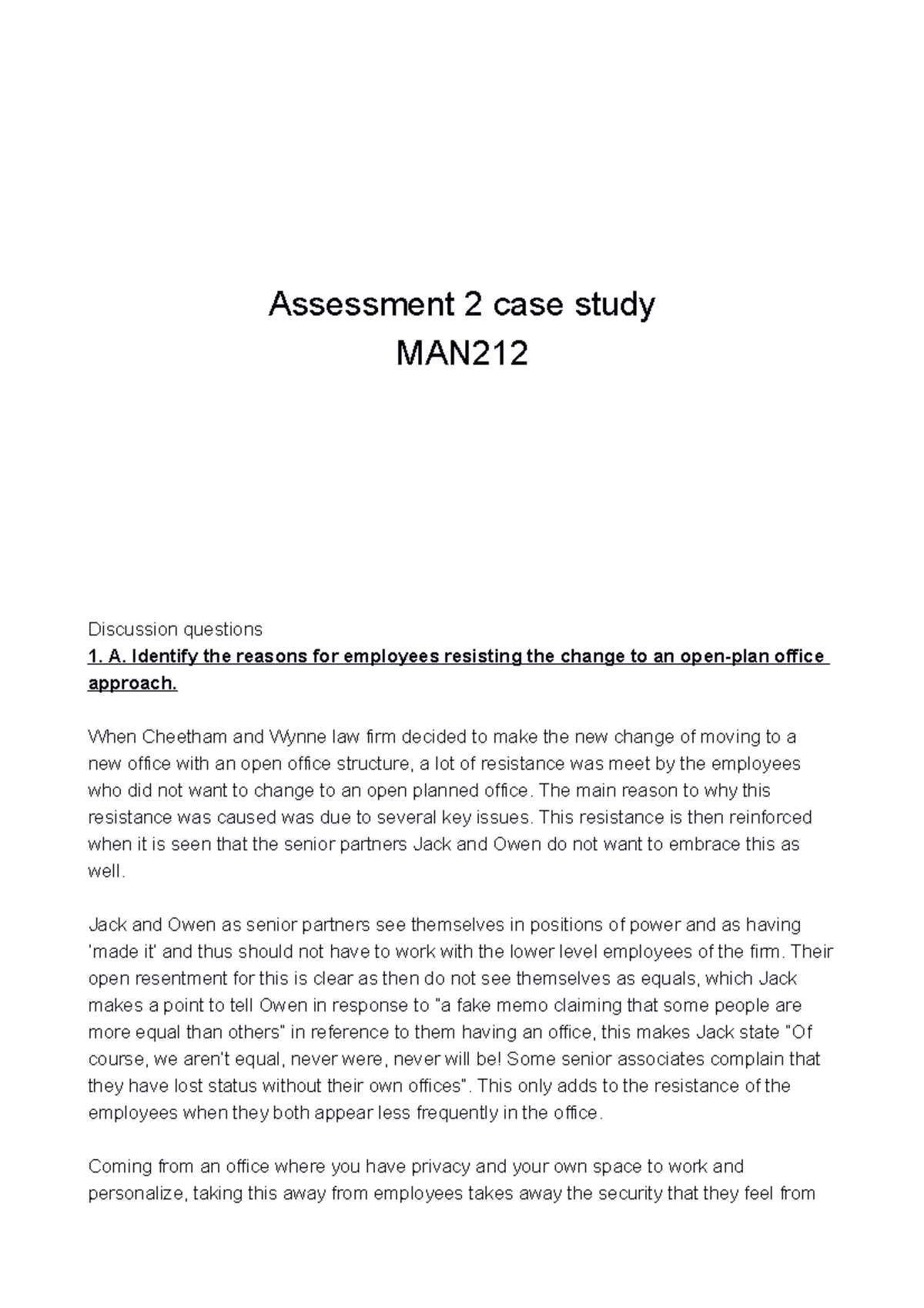 Case Study Chane - Assessment 2 case study MAN Discussion questions A ...