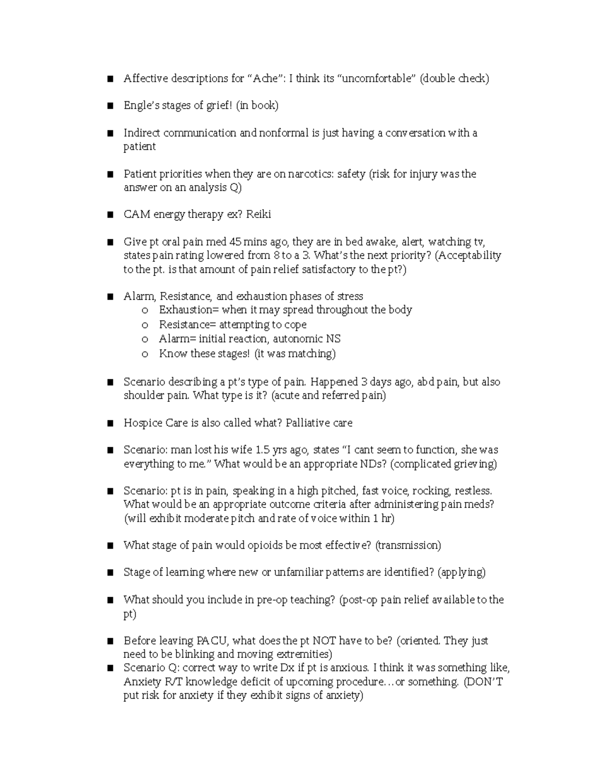 208 Exam 3 Test Questions - Affective descriptions for “Ache”: I think ...