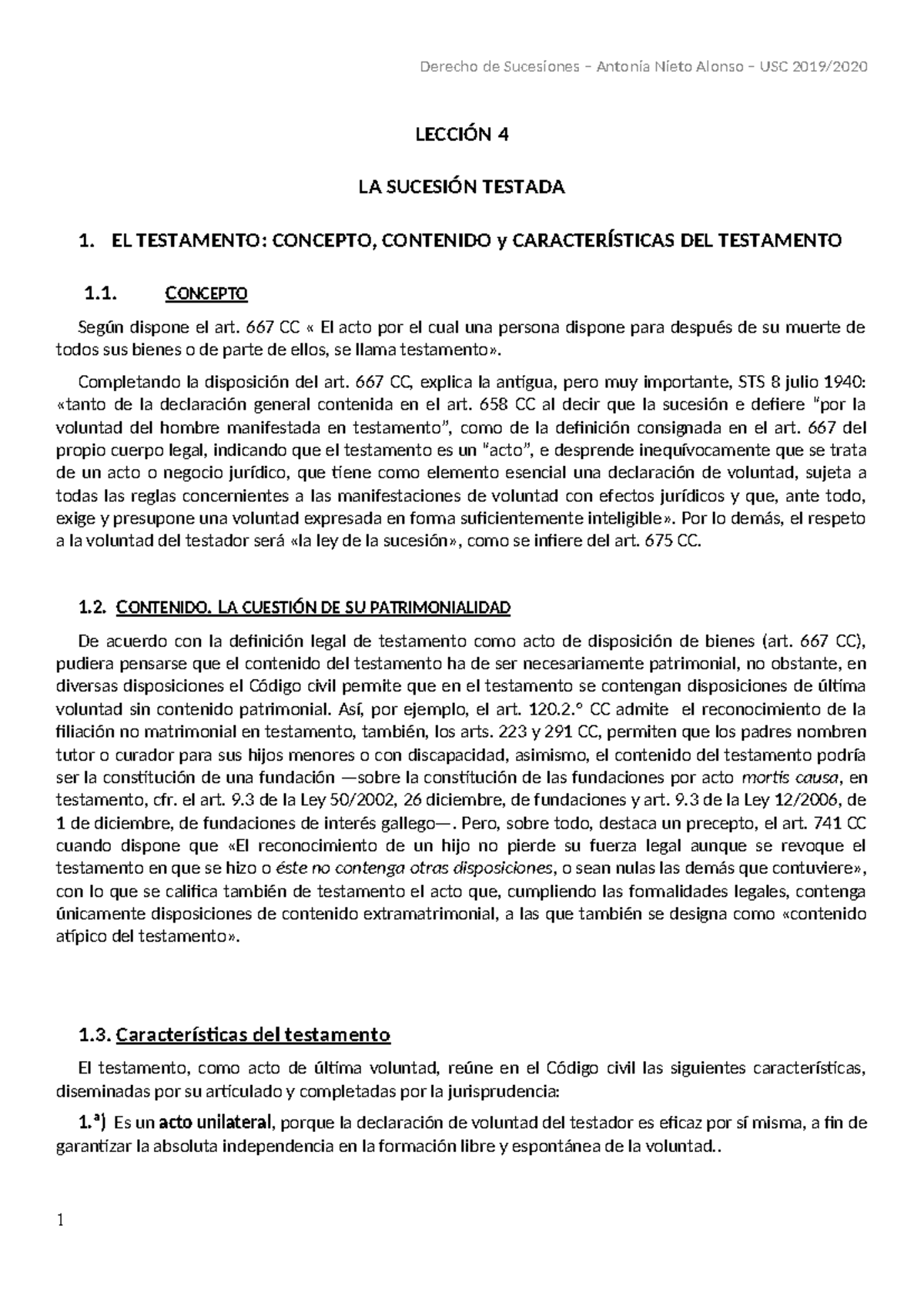 Lección 4. LA Sucesión Testada - LECCIÓN 4 LA SUCESIÓN TESTADA 1. EL ...