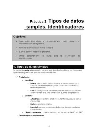 2 - Tipos de datos simples - PROGRAMACIÓN 1 Tema 2. Tipos de datos ...