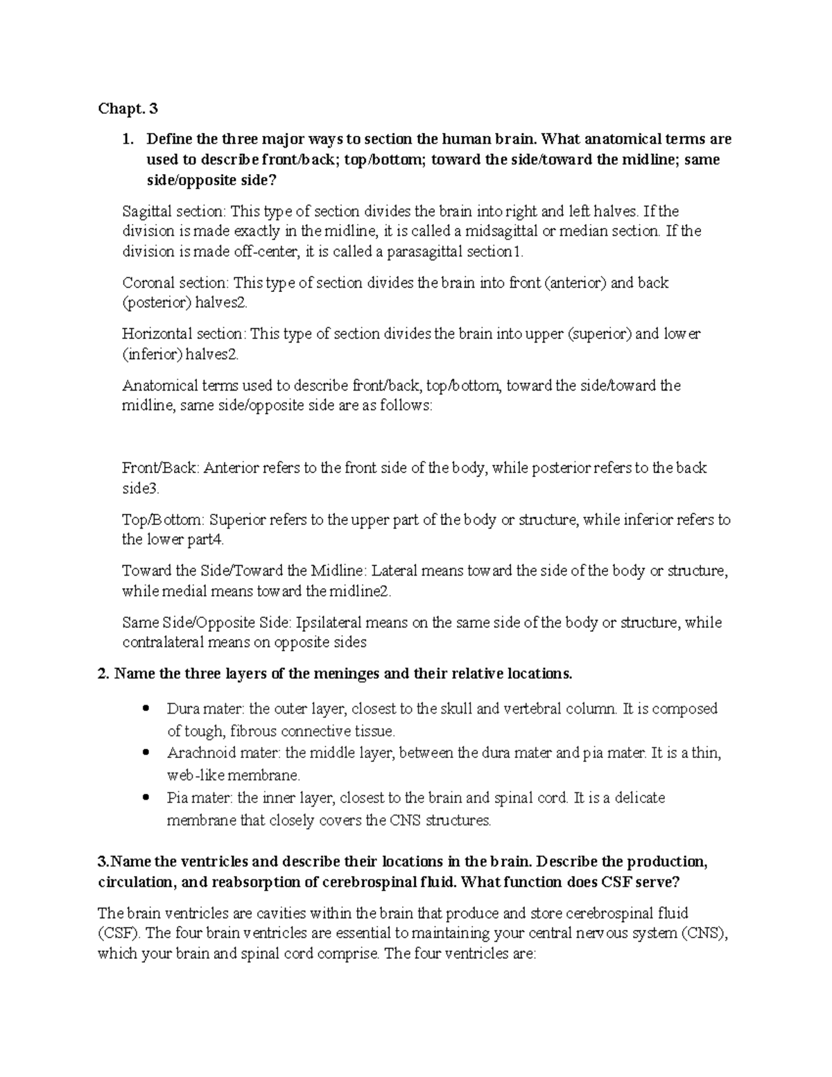 Chapter 3 Test Review - Chapt. 3 Define the three major ways to section ...