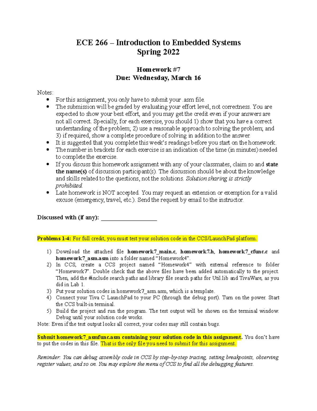 Homework 7 - ECE 266 – Introduction to Embedded Systems Spring 2022 Homework Due: Wednesday ...