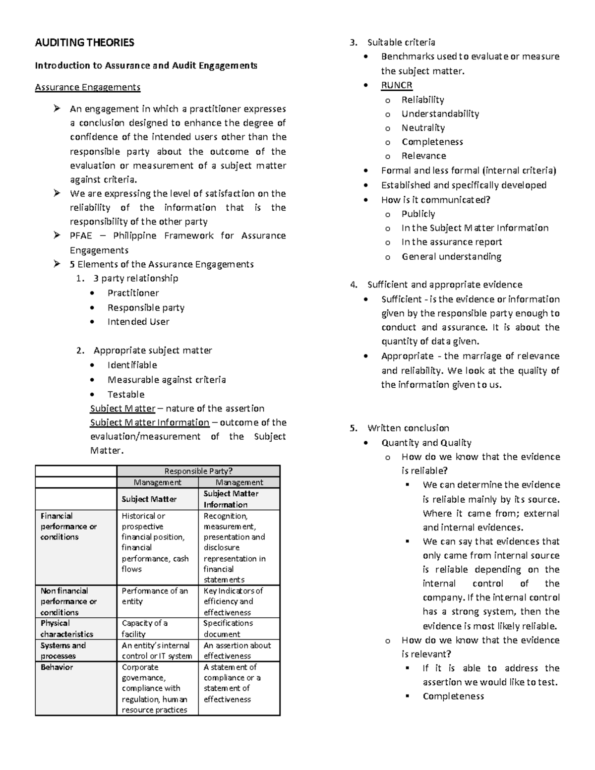Introduction to Assurance and Audit Engagements - AUDITING THEORIES Introduction to Assurance ...
