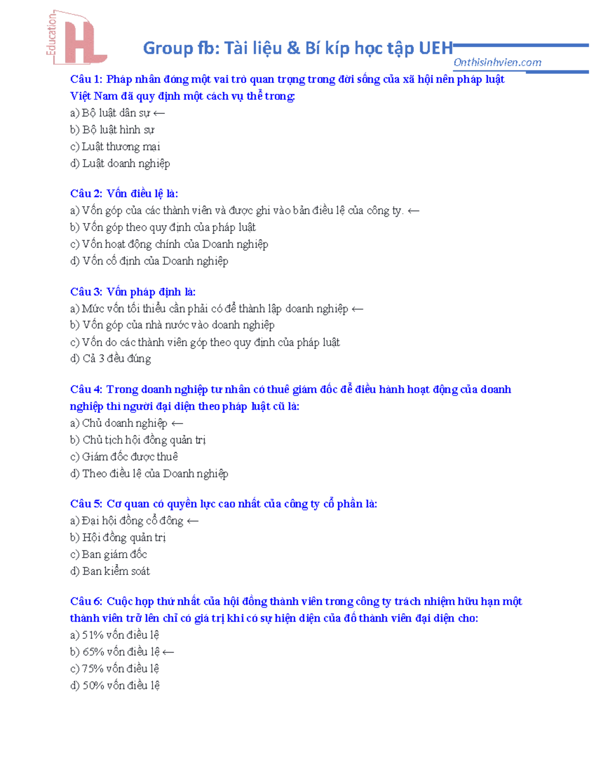 Trắc nghiệm LKD - trac nghiem lkd - Onthisinhvien Câu 1: Pháp nhân đóng ...