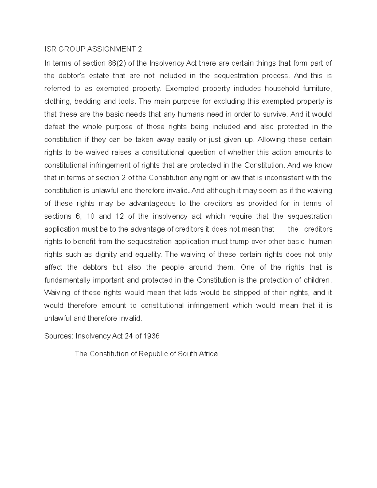 ISR Group Assignment 2 - Insolvency law - ISR GROUP ASSIGNMENT 2 In ...