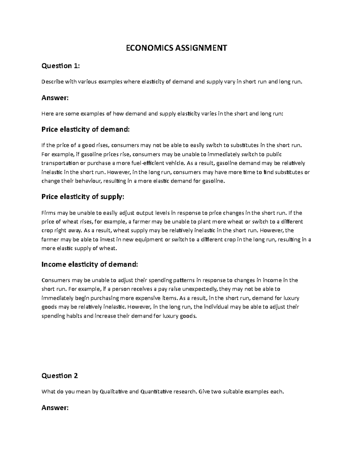 Musab Bin Umair economics - ECONOMICS ASSIGNMENT Question 1: Describe ...