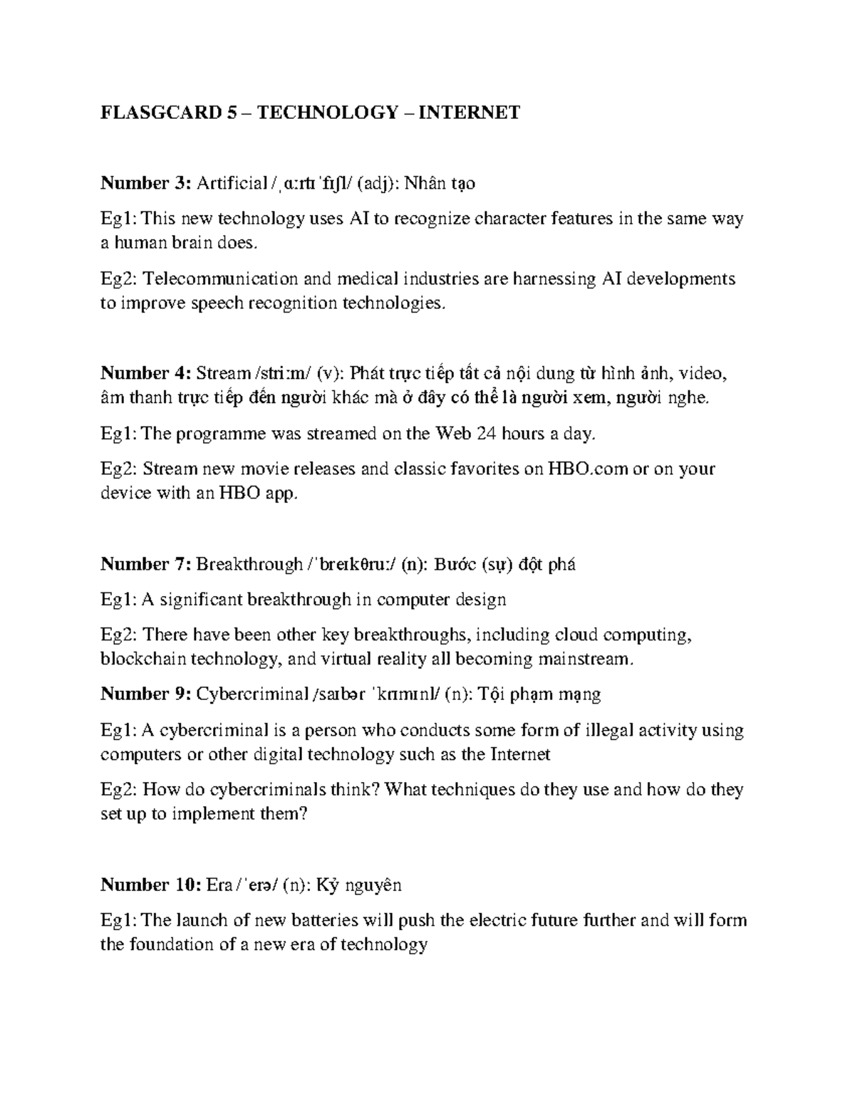 TƯ VỰNG KHO - Flashcard 5 - FLASGCARD 5 – TECHNOLOGY – INTERNET Number ...