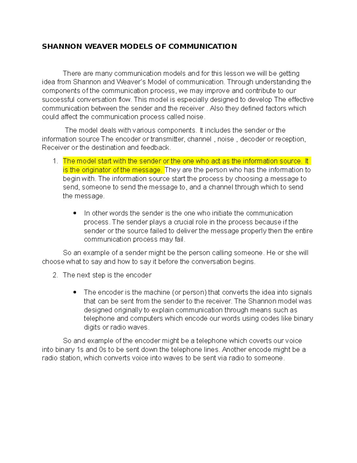 Shannonweaver 1 - Shannon weaver model of communication - SHANNON ...