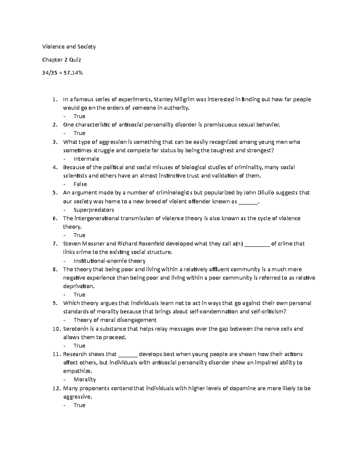 Violence and Society Chapter 2 Quiz - Violence and Society Chapter 2 ...