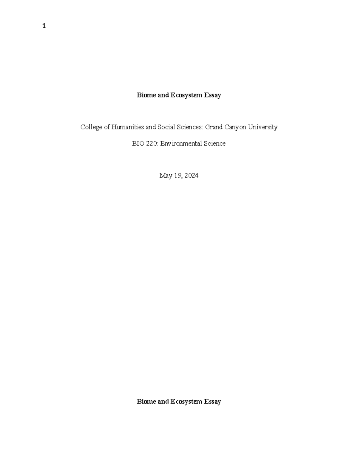 Biome and Ecosystem Essay - Biome and Ecosystem Essay College of ...