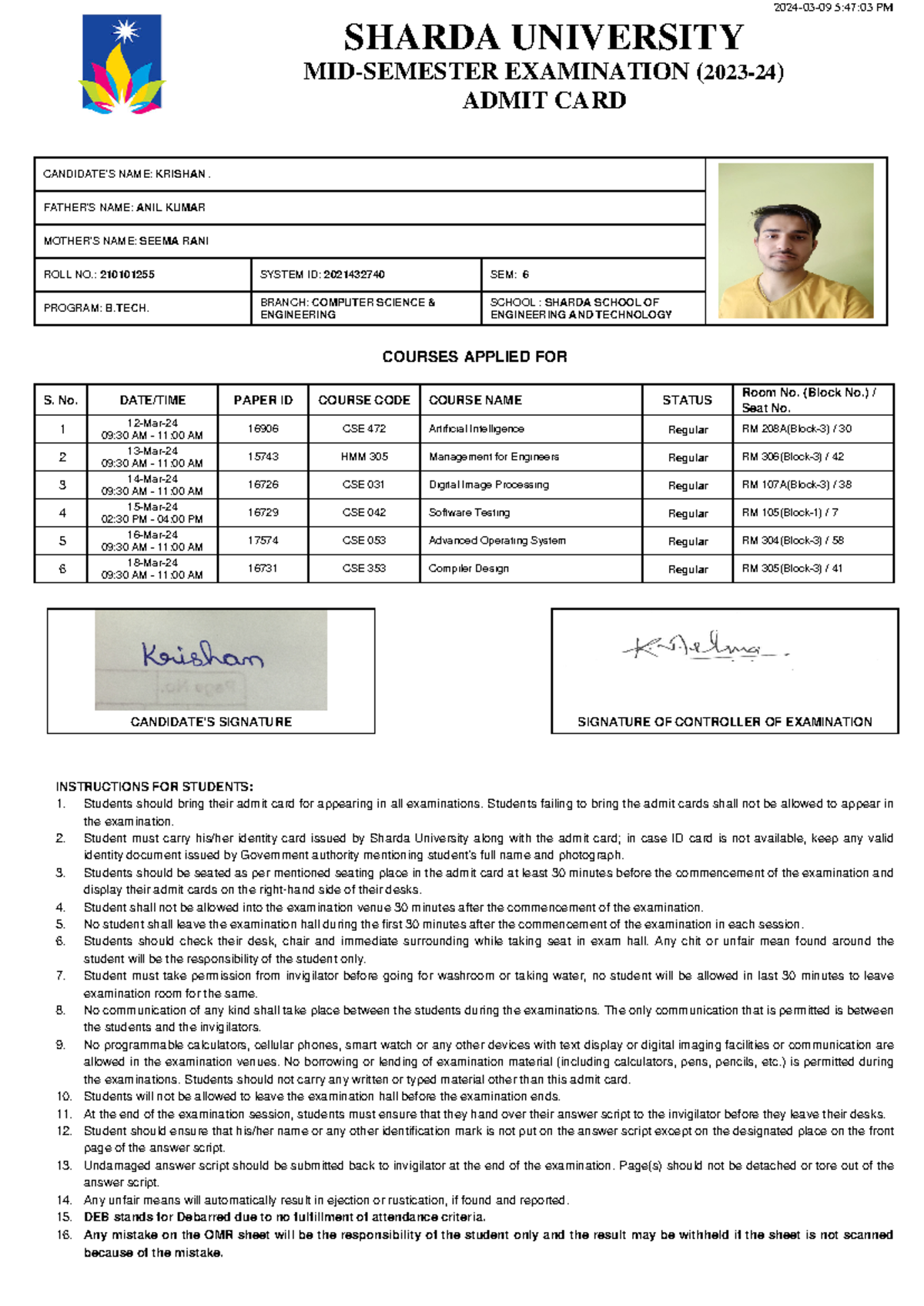 Krishan merged - 2024-03-09 5:47:03 PM SHARDA UNIVERSITY MID-SEMESTER ...