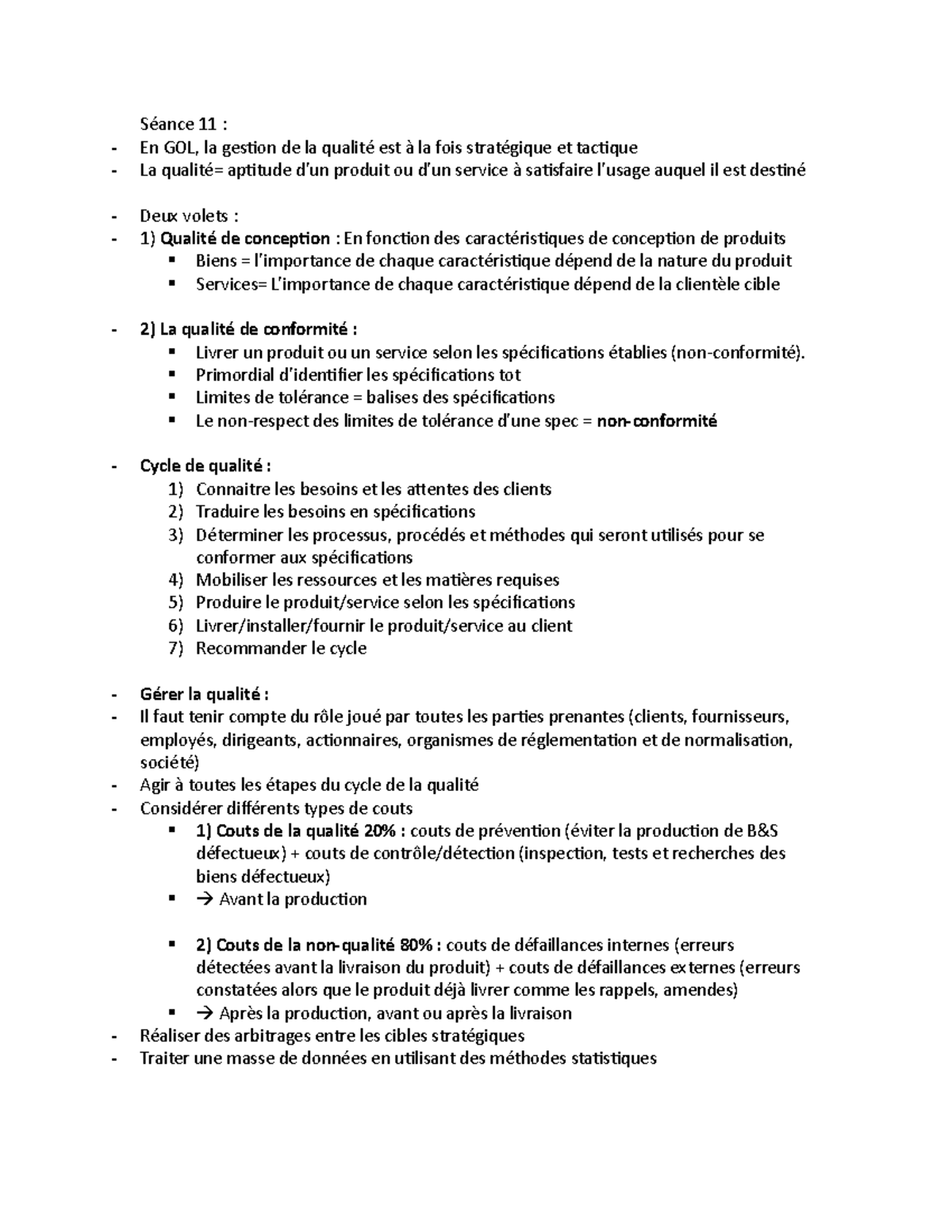GOL Résumé - note - Séance 11 : En GOL, la gestion de la qualité est à ...