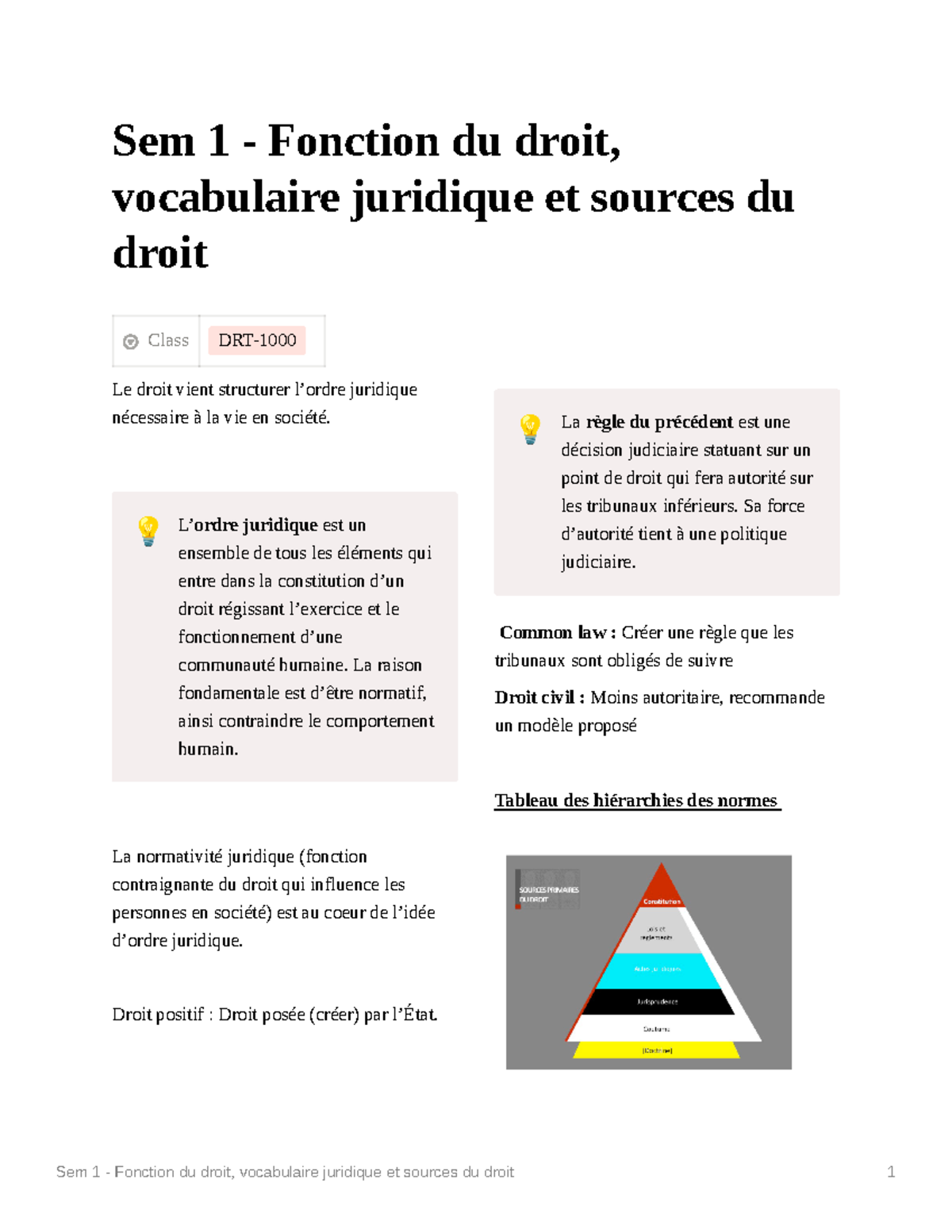 Sem 1 - Fonction du droit vocabulaire juridique et sources du droit - Sem 1 - Fonction du droit ...