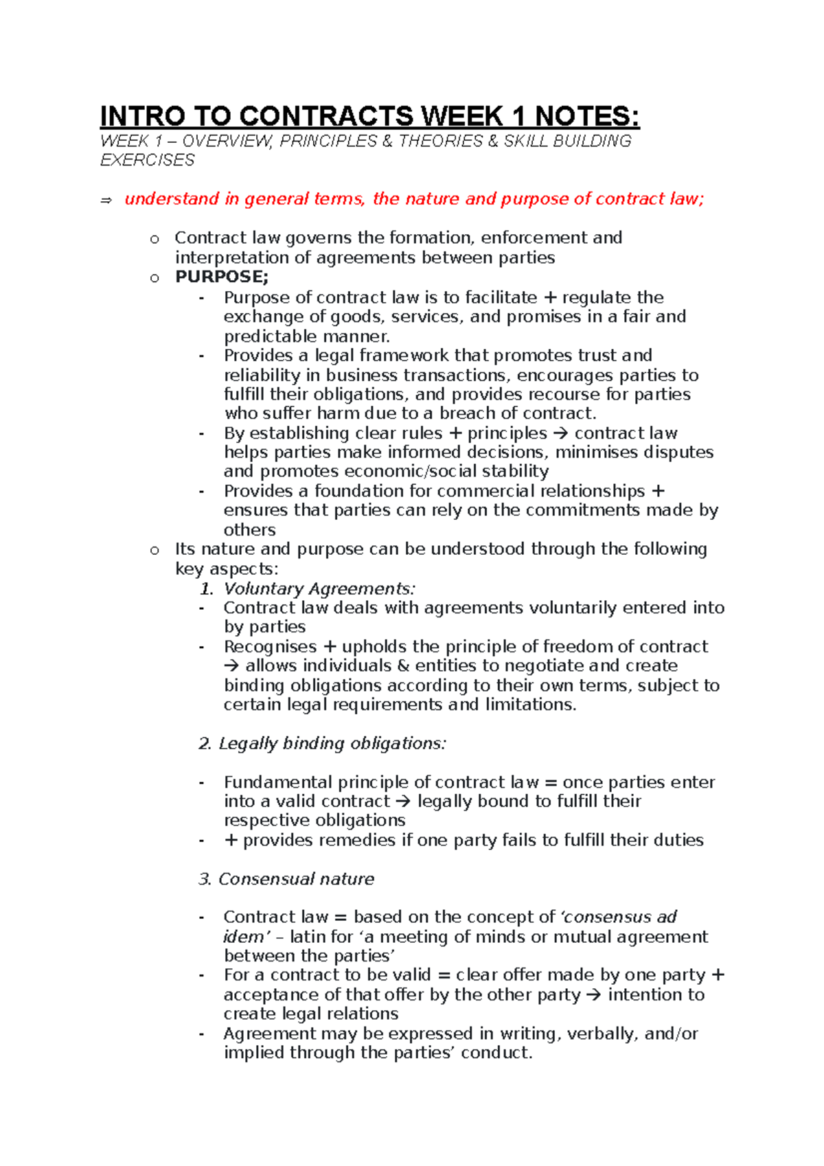 Intro To Contracts WEEK 1 Notes - INTRO TO CONTRACTS WEEK 1 NOTES: WEEK ...