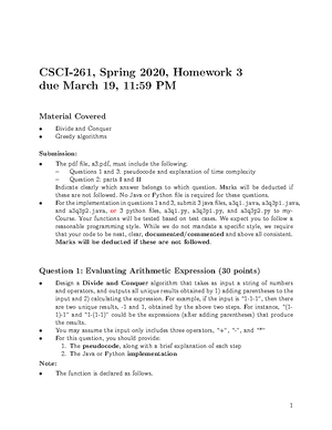 Homework 4 - HW 4 - CSCI-261, Spring 2020, Homework 4 due Thursday April 9, 11:59 PM Material ...