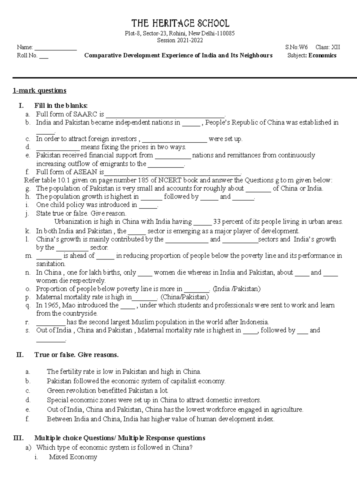 W6 CHP 10 IED - practice - 1-mark questions I. Fill in the blanks: a ...
