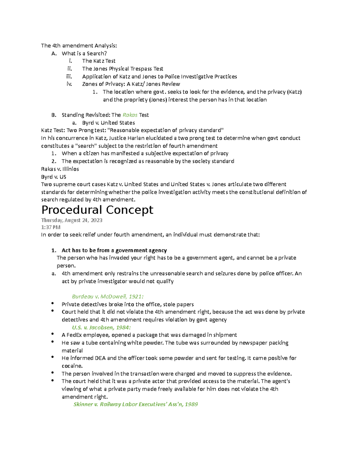 Crim Pro outline 2023 - The 4th amendment Analysis: A. What is a Search ...