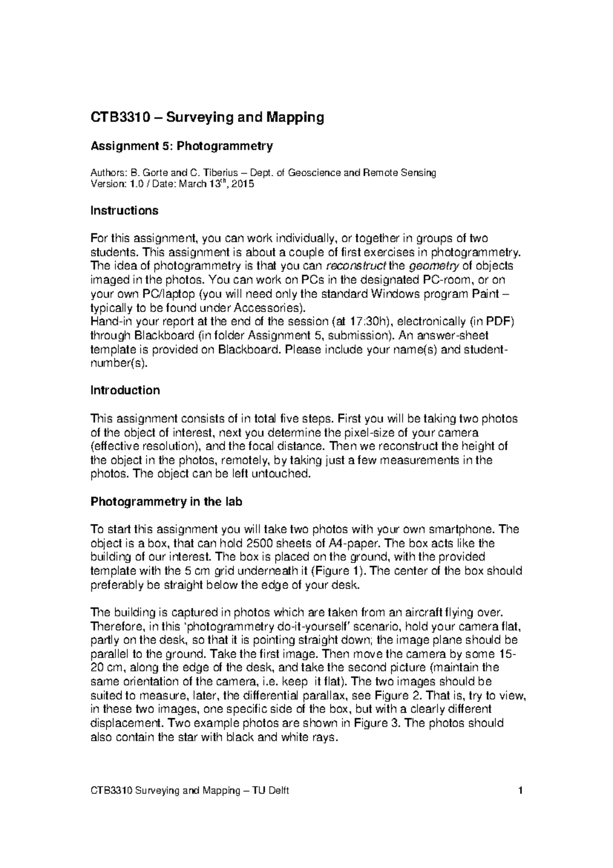 Practical - Assignment 5: Photogrammetry - CTB3310 – Surveying and Mapping Assignment 5 ...