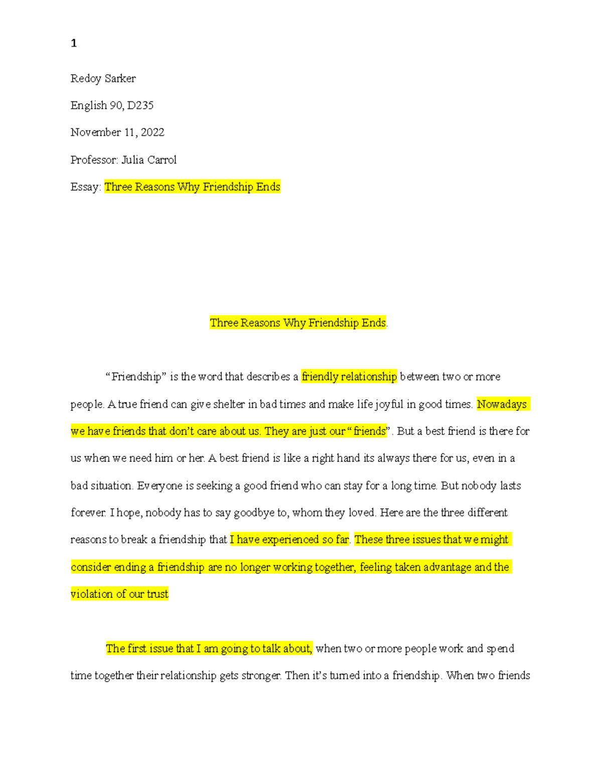 Three reasons why friendship ends updated - Redoy Sarker English 90, D ...