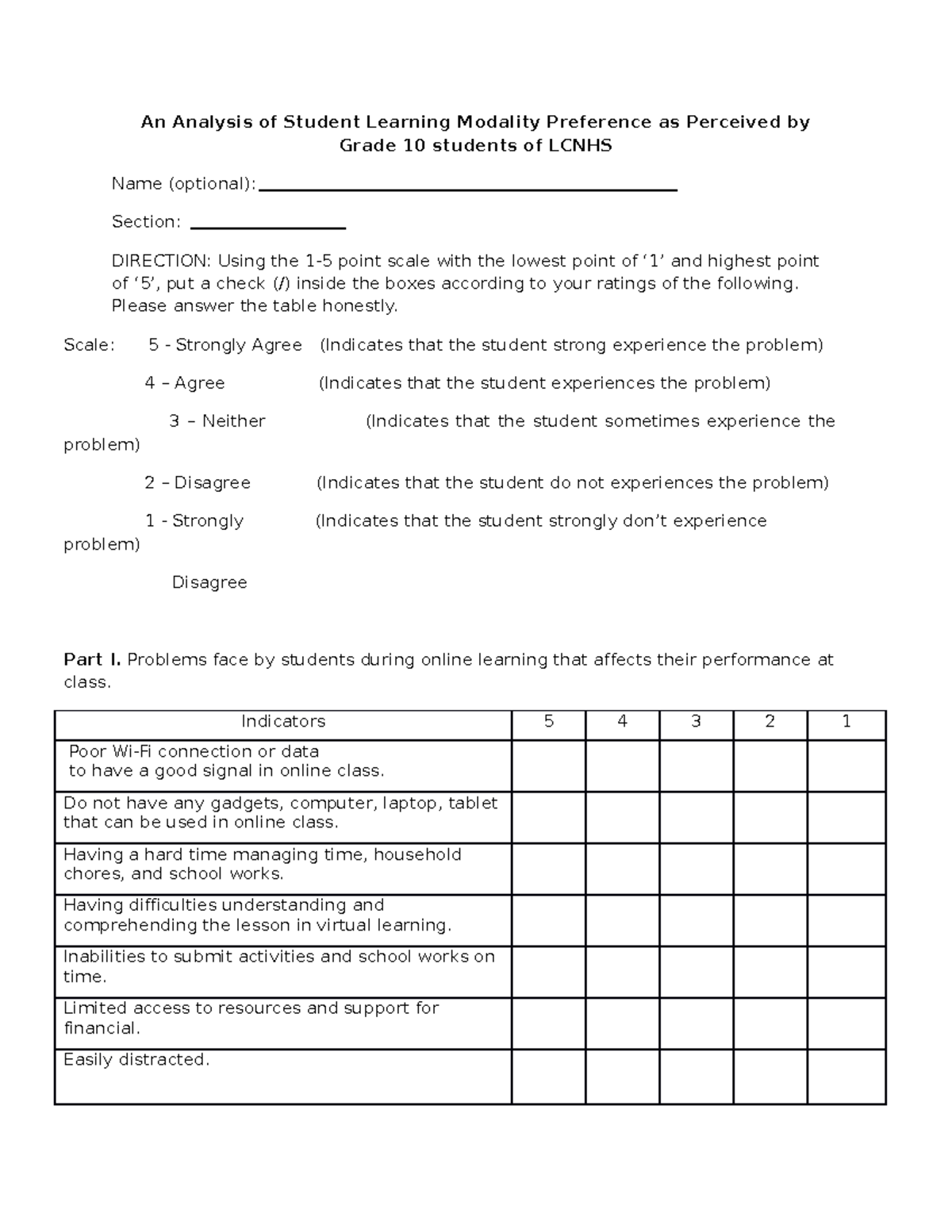 Grade 10 Survey Questionnaires - An Analysis of Student Learning ...