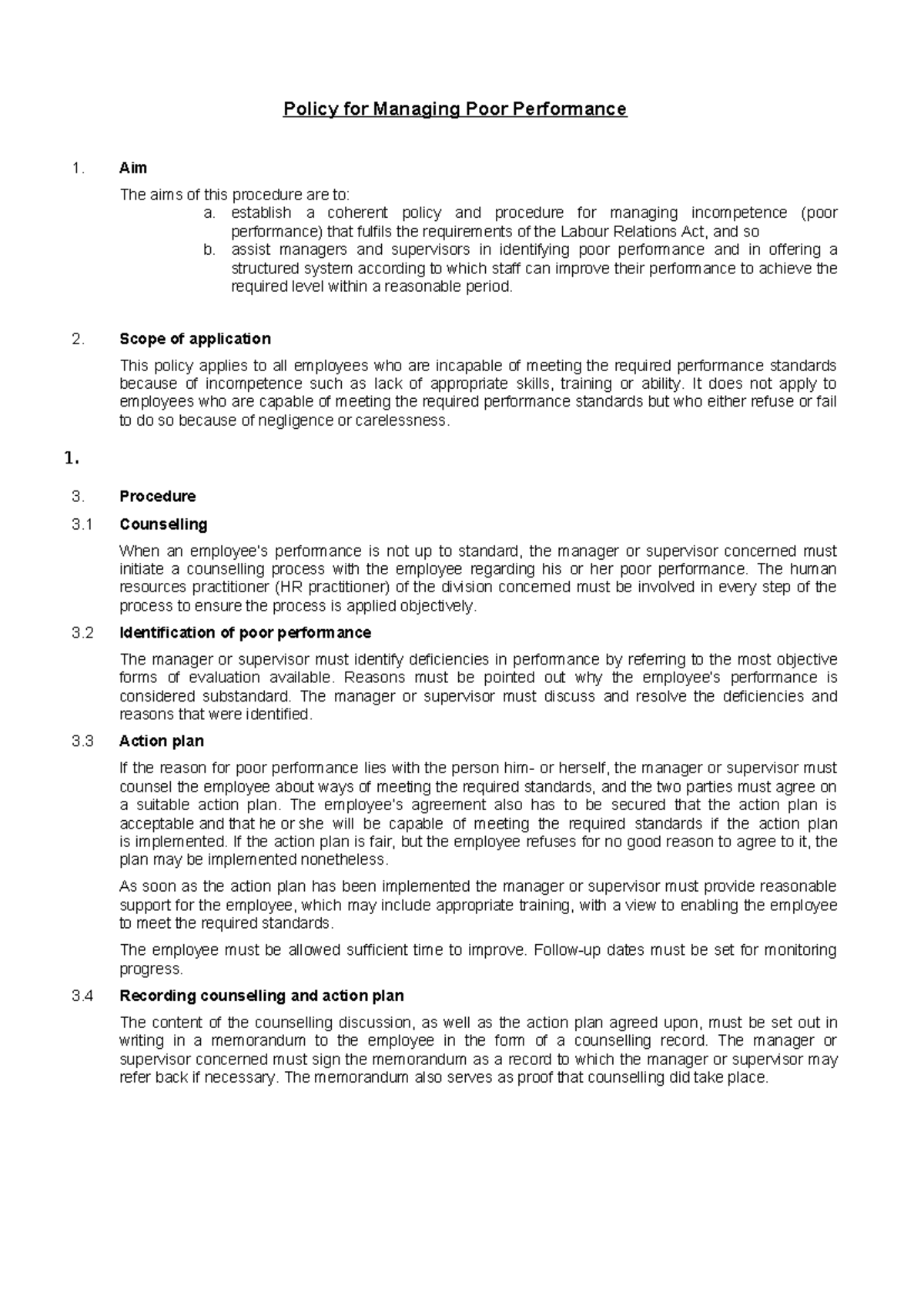 Poor Performance Management - SOP (02 - Policy for Managing Poor ...