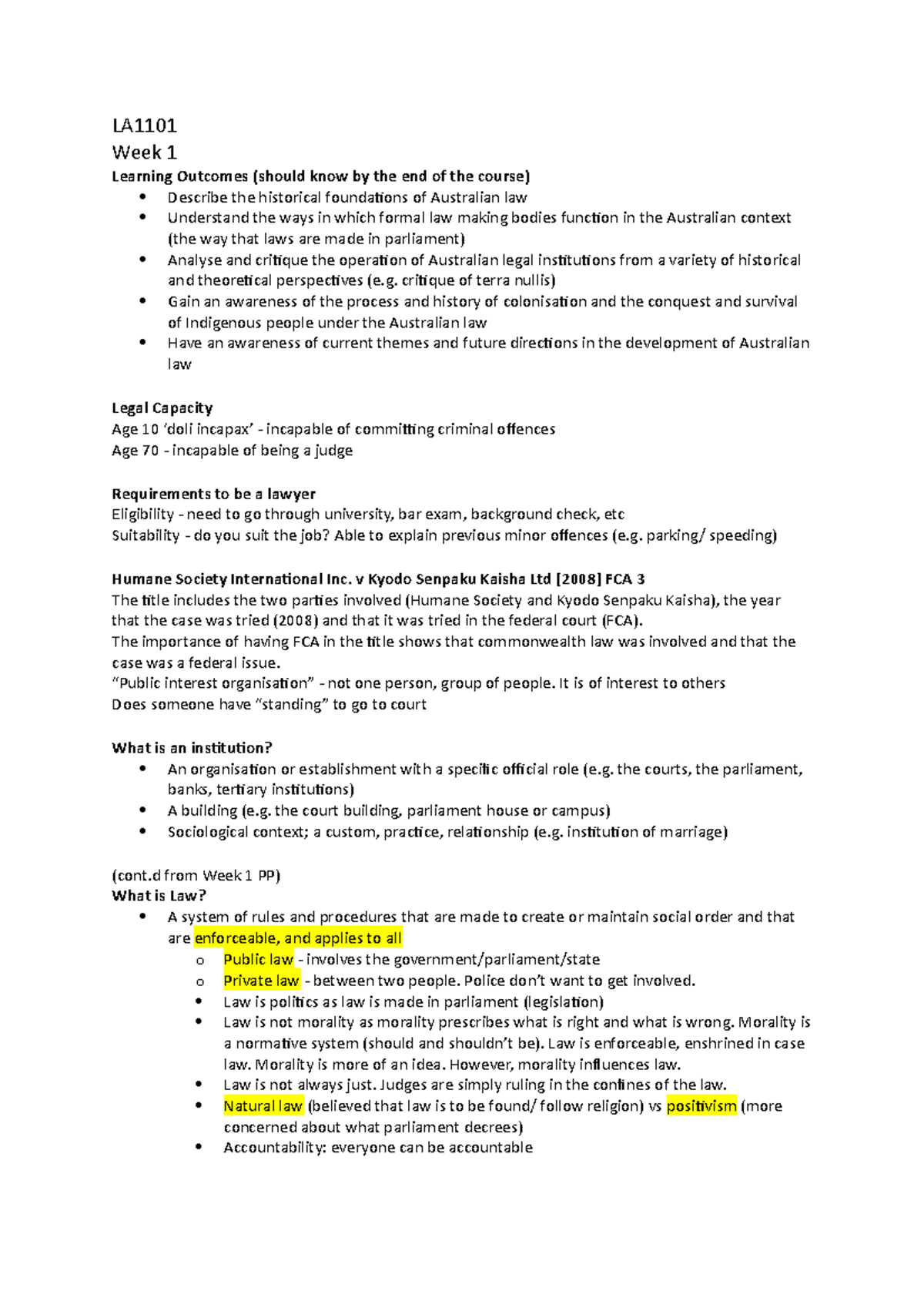 LA1101 Lecture Notes - LA1101:03 - JCU - Studocu