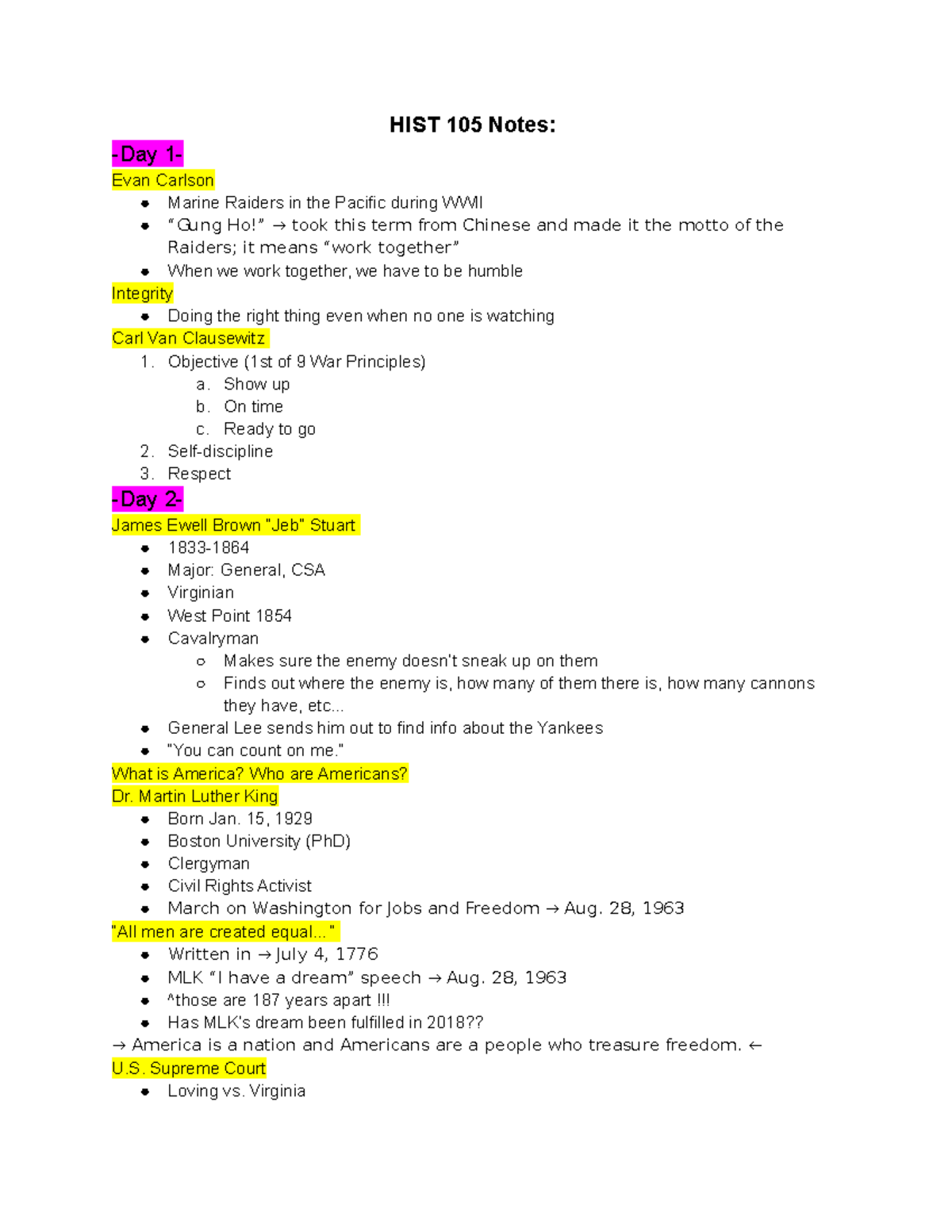 HIST 105 Notes - HIST 105 Notes: -Day 1- Evan Carlson Marine Raiders in ...