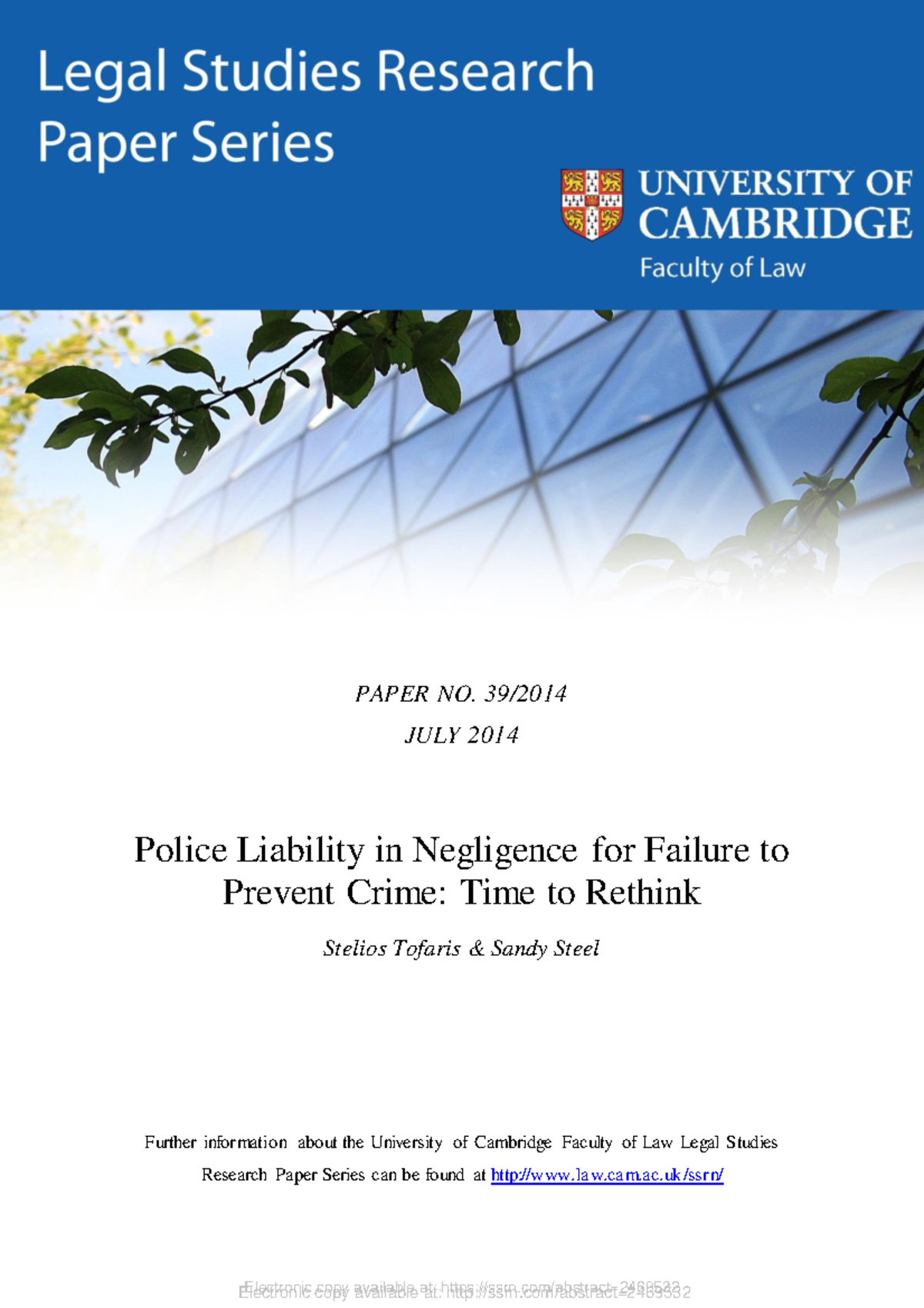 Police Liability IN Negligence FOR Failure TO Prevent Crime-TIME FOR A ...