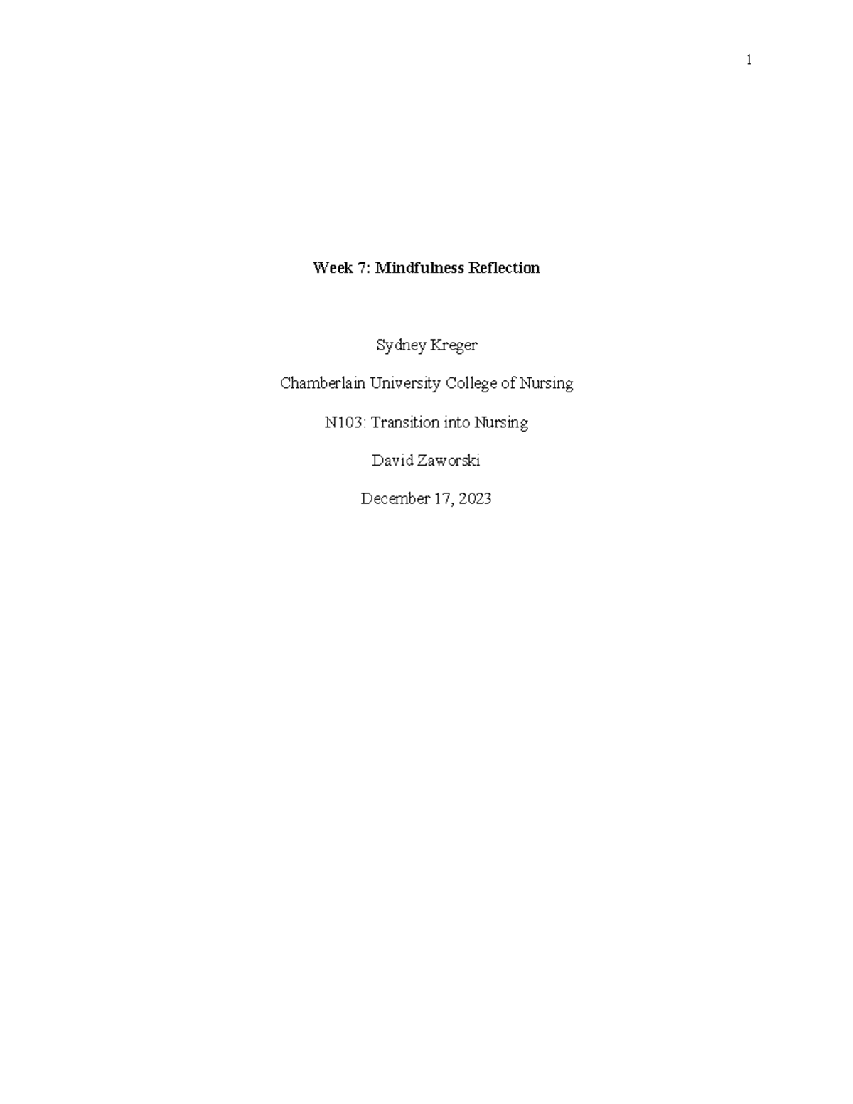Week 7 - Mindfulness Reflection - Week 7: Mindfulness Reflection Sydney ...
