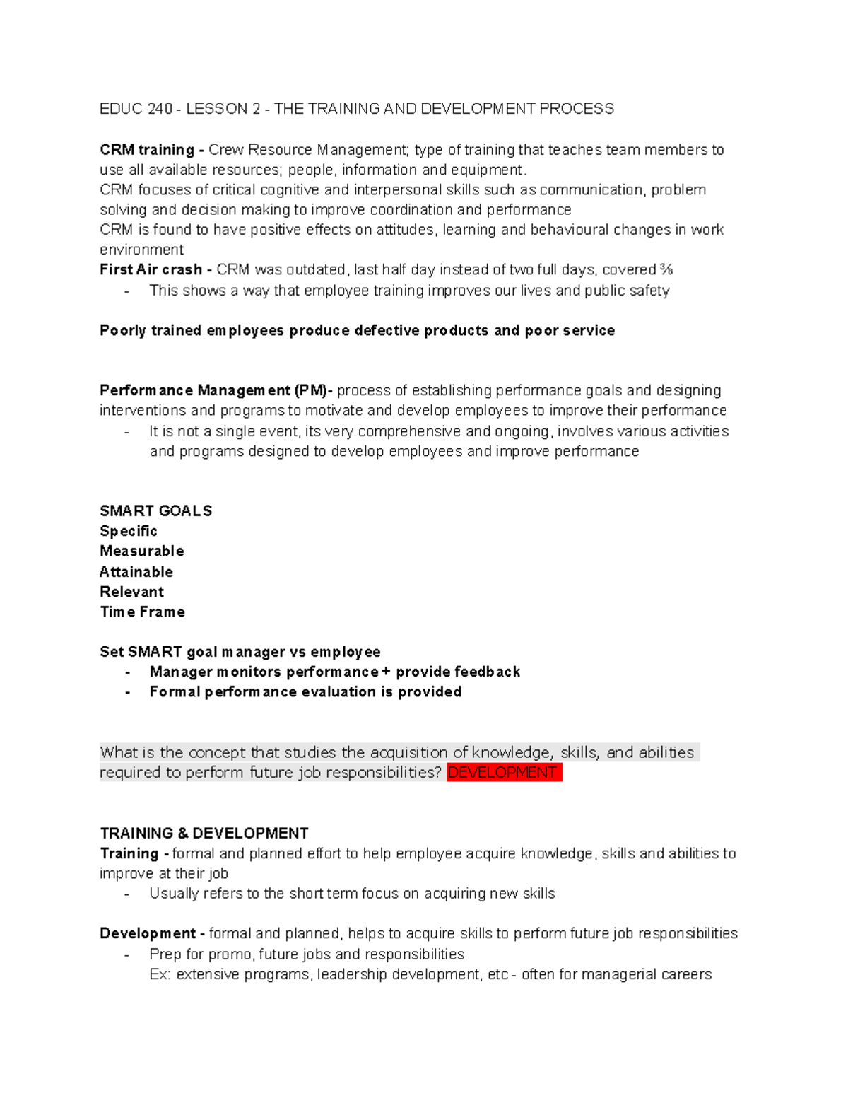 EDUC 240 - Lesson 2 - The Training And Development Process - EDUC 240 ...