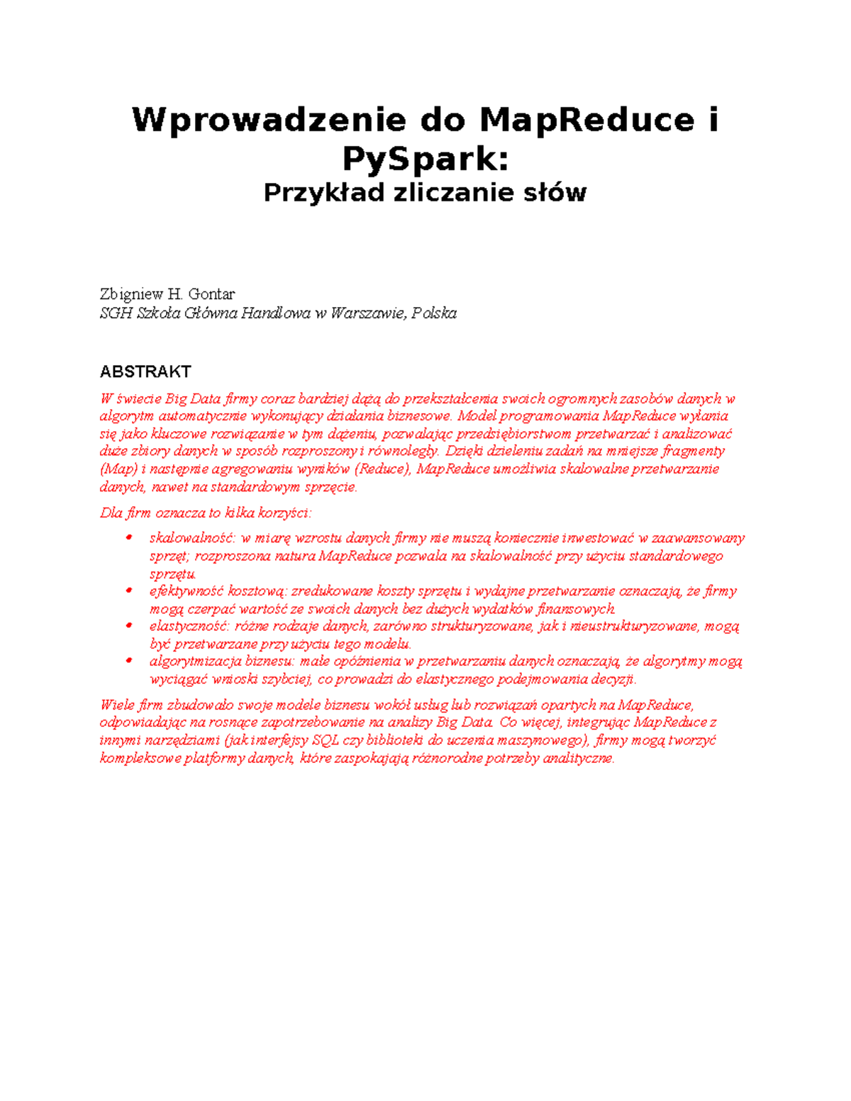 Authored chapter map reduce - Wprowadzenie do MapReduce i PySpark: Przykład zliczanie słów ...