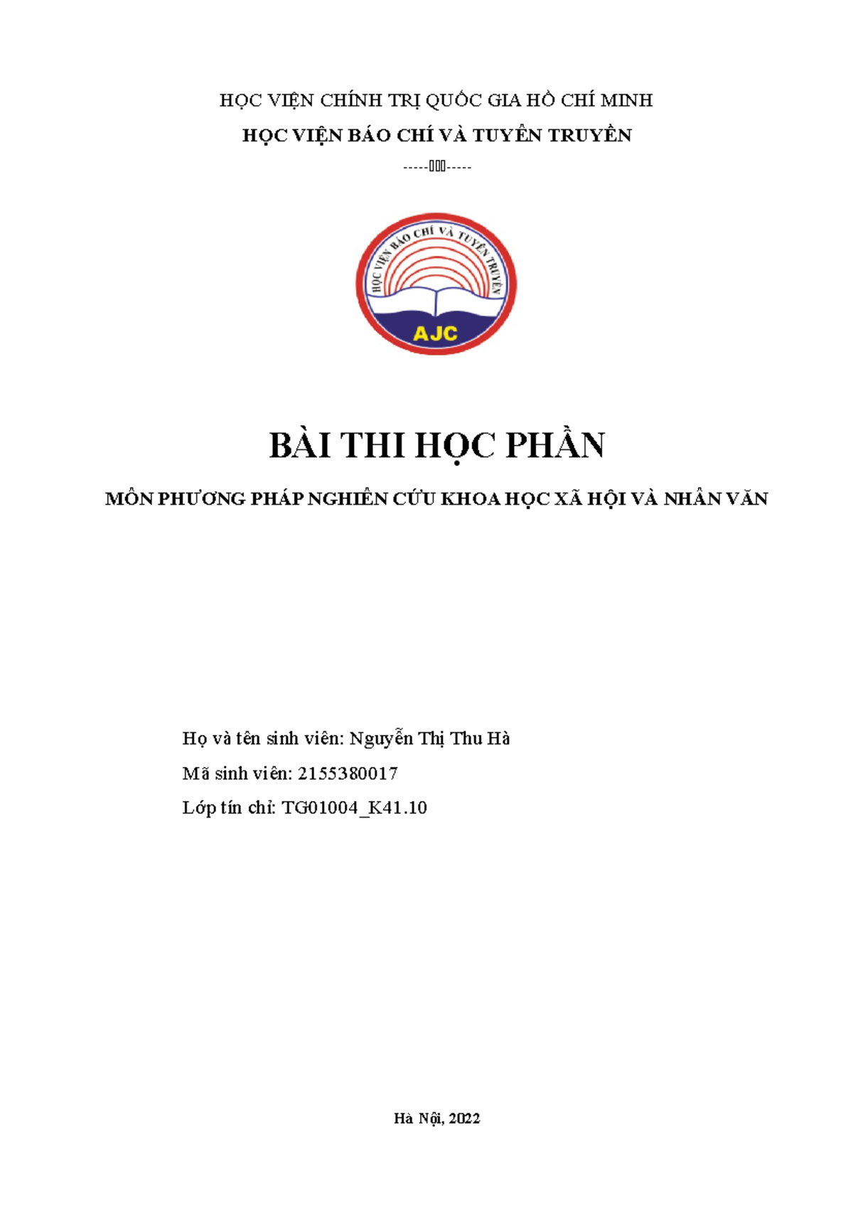 Bài tập lớn môn PP - bai tap lon - HỌC VIỆN CHÍNH TRỊ QUỐC GIA HỒ CHÍ ...