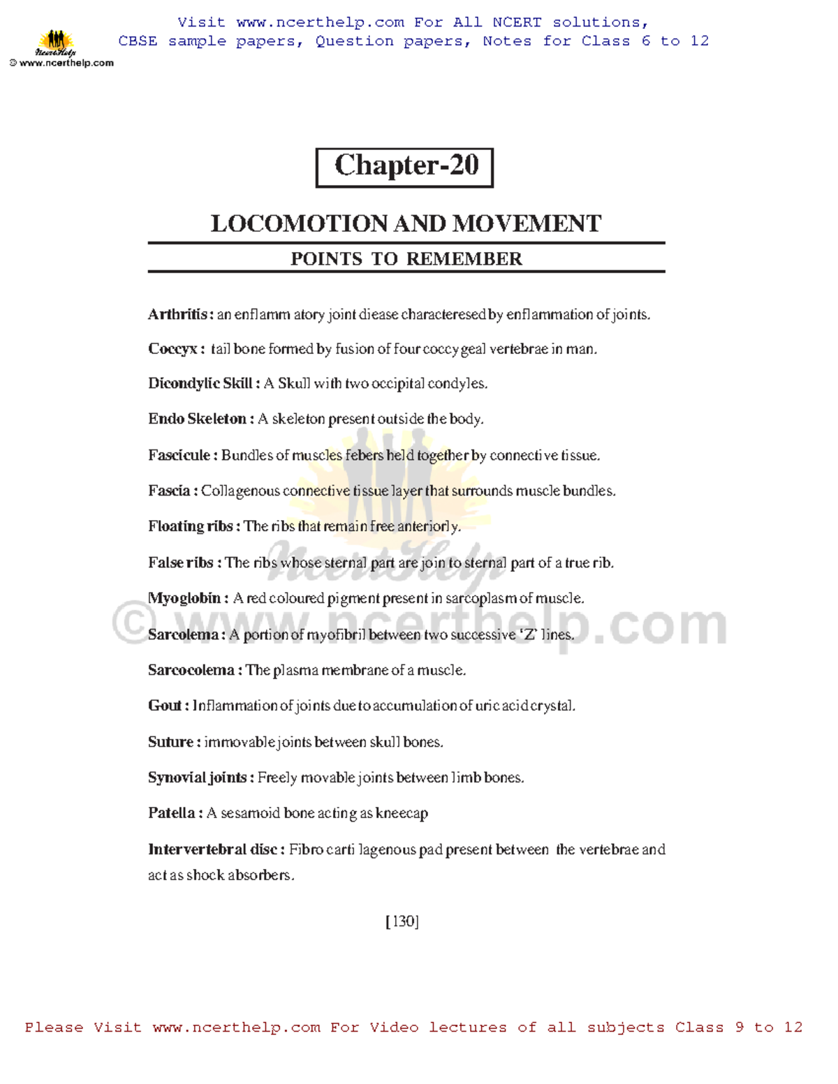 Biology Notes For Class 11h Chapter (20) - [130] Chapter- LOCOMOTION ...