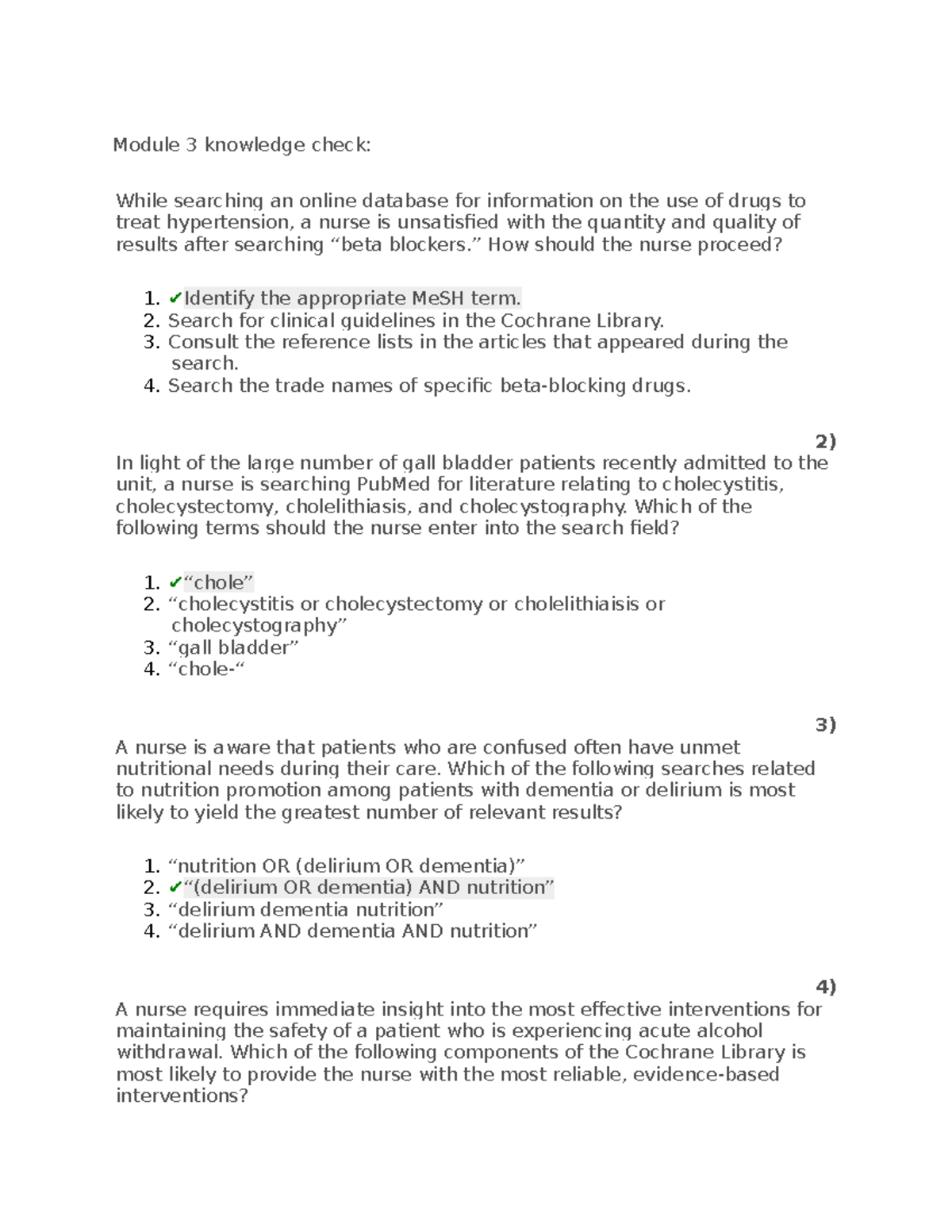 Mod 3 Qs - Summary of module 3 with practice Qs - Module 3 knowledge ...