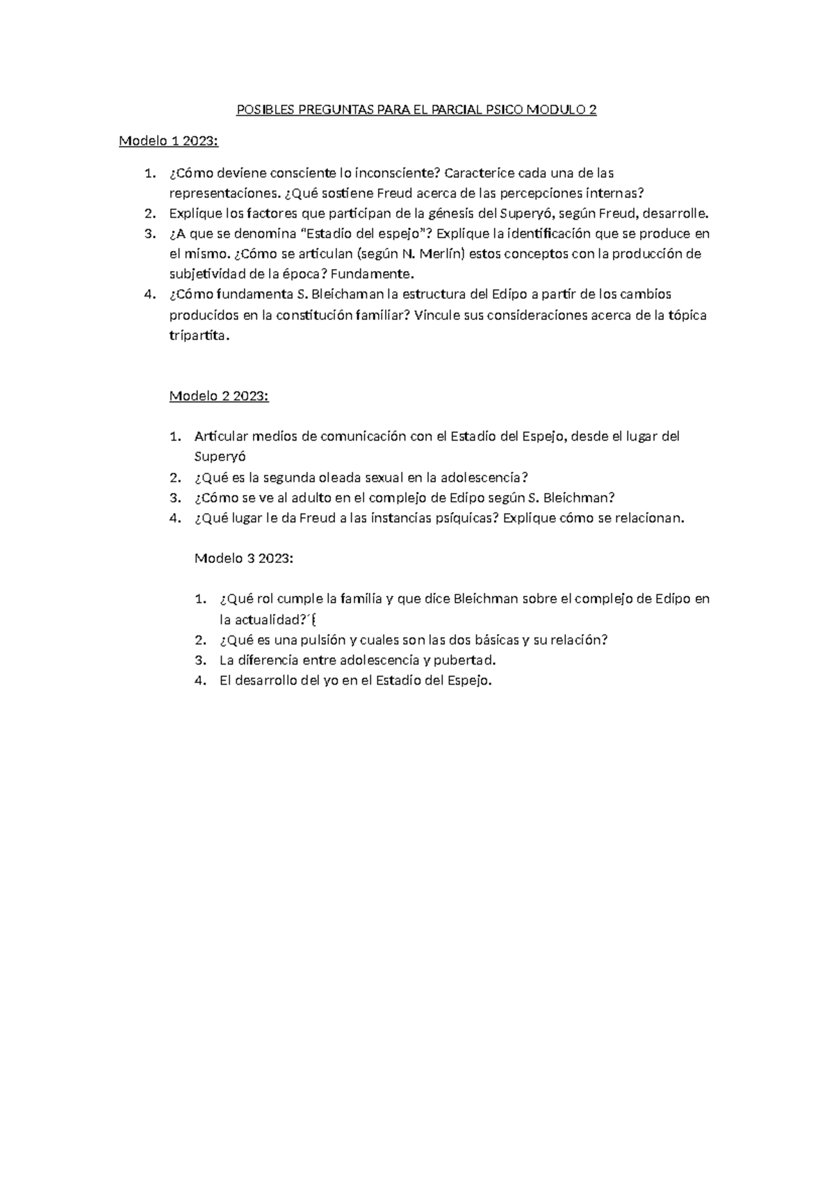 Modelos DE Examenes Psico - POSIBLES PREGUNTAS PARA EL PARCIAL PSICO MODULO 2 Modelo 1 2023: 1 ...