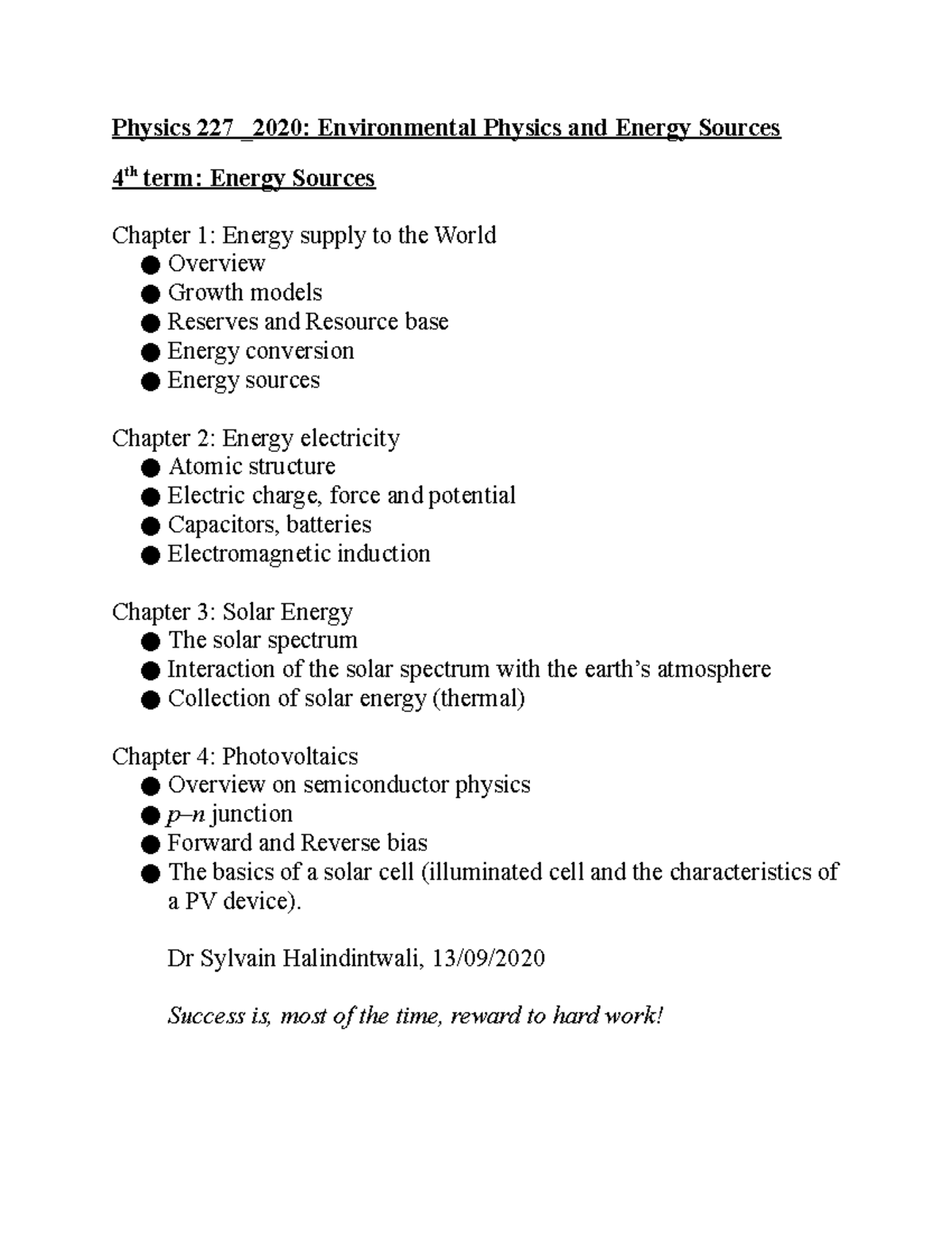 Physics 227 2020 4th term outline - Physics 227 _2020: Environmental ...