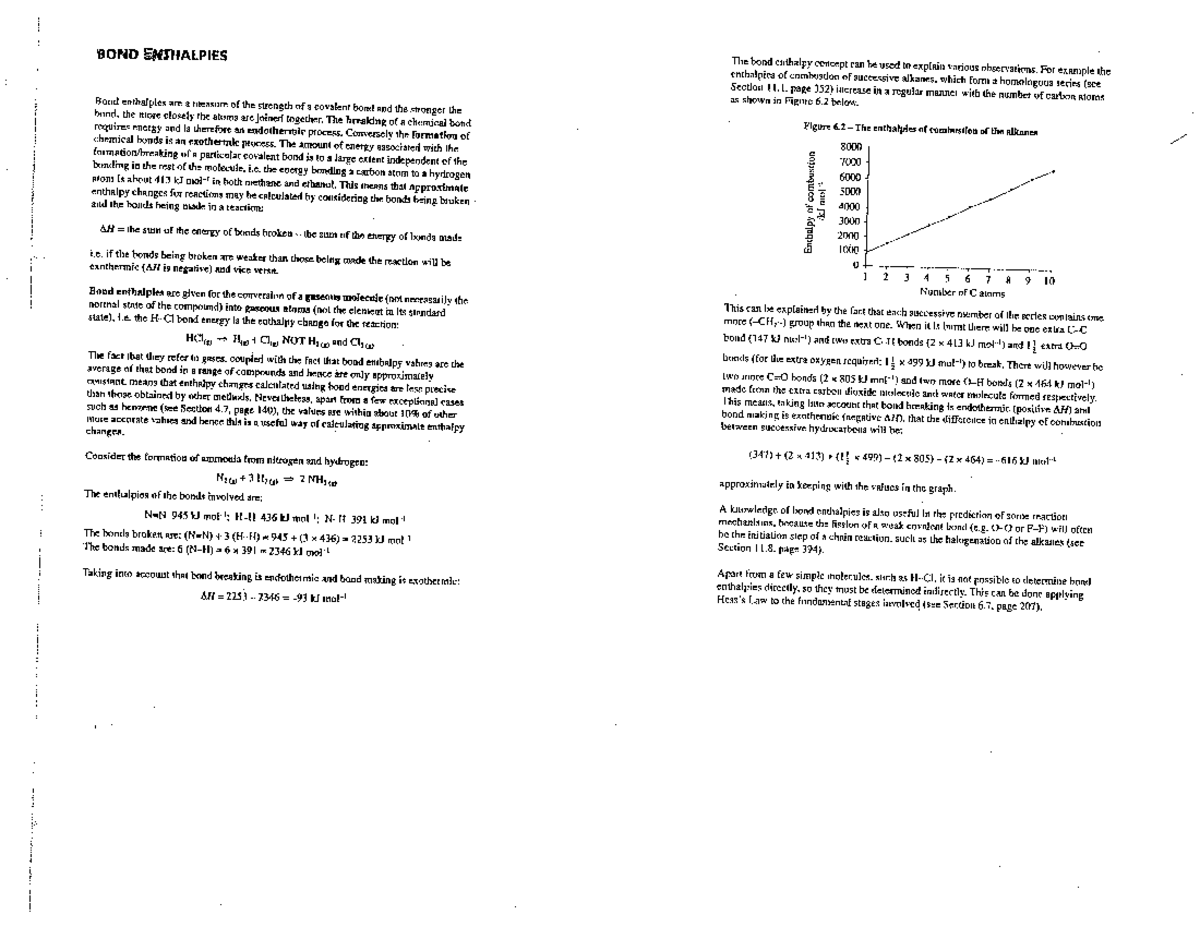 Bond Enthalpies Handout & Worksheet - BOND ENTHALPIES The bond enthalpy ...