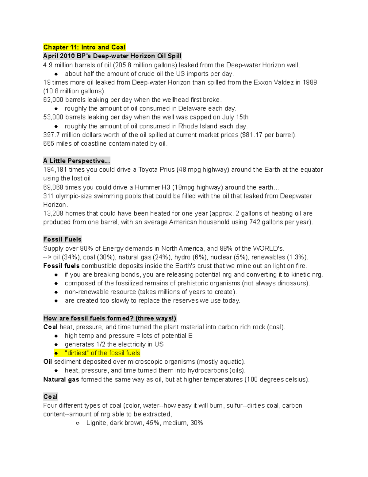 WEEK 8 - greene online - Chapter 11: Intro and Coal April 2010 BP's ...