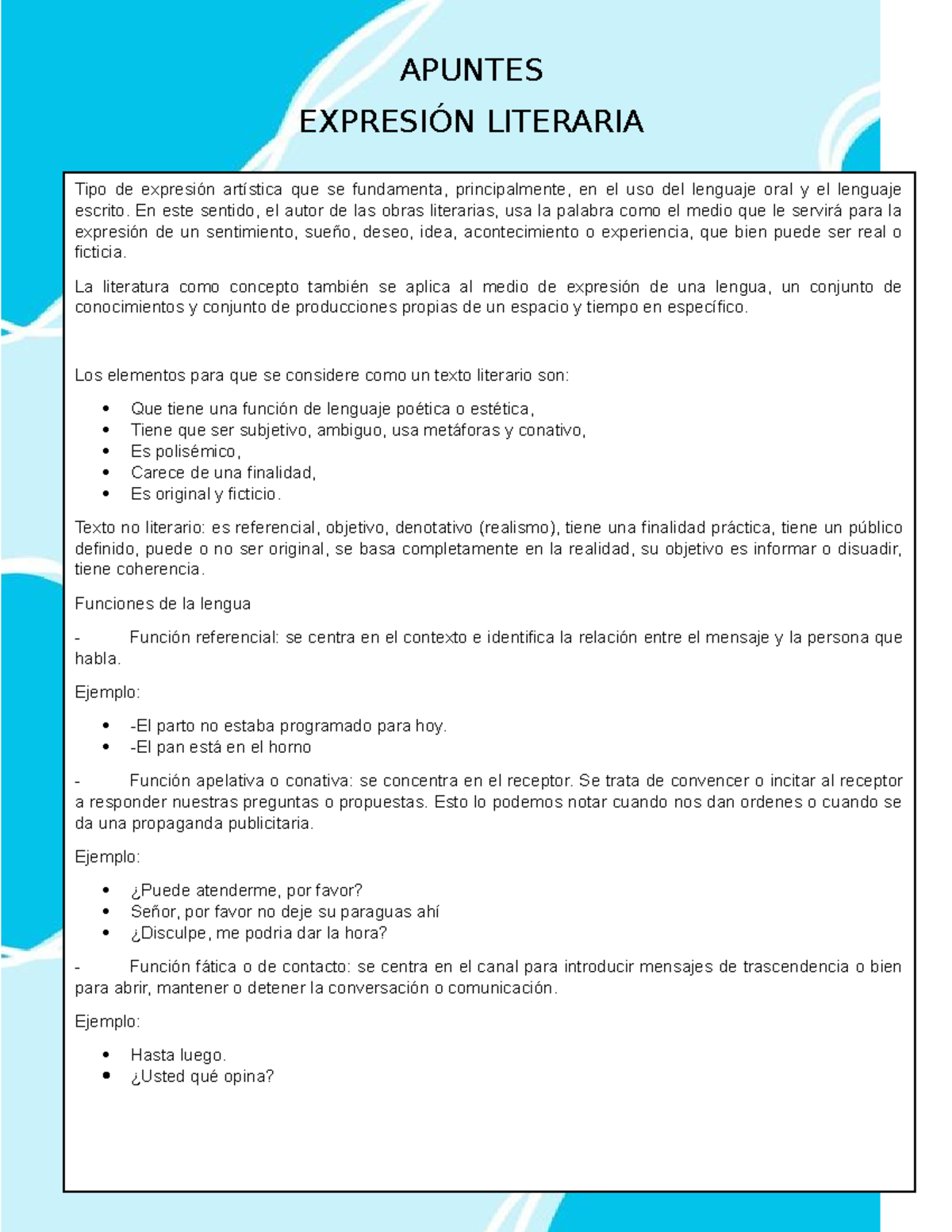 ACTIVIDAD 3 Expresion Literaria - APUNTES EXPRESIÓN LITERARIA Tipo de ...