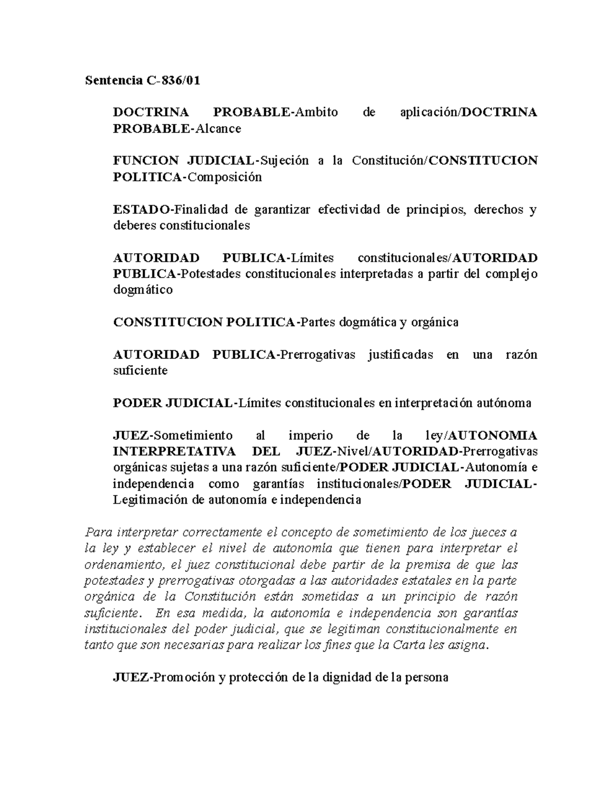 C-836:01 - buenas sentencia - Sentencia C-836/ DOCTRINA PROBABLE ...