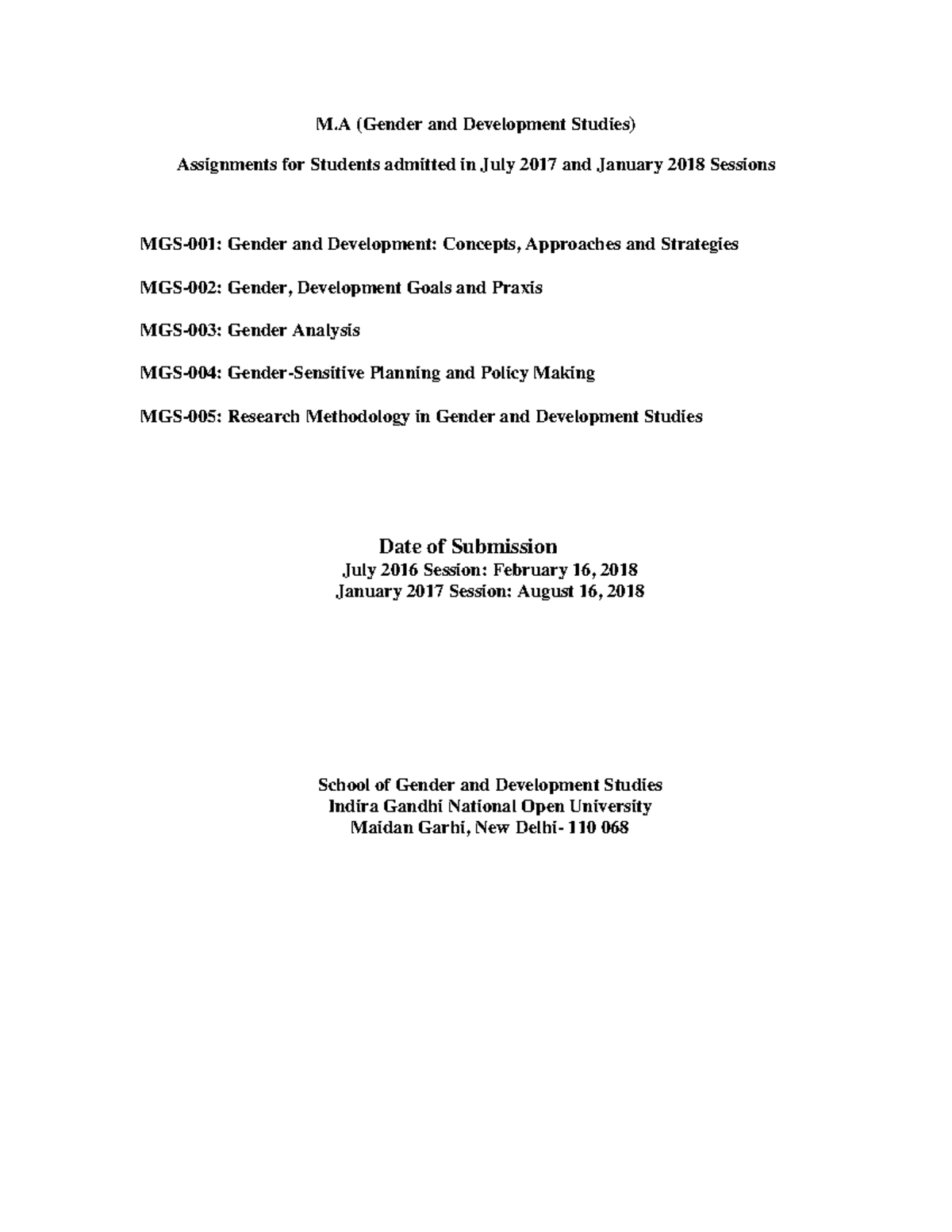 M.A Gender and Development Assignment 2017-18 - M (Gender and ...