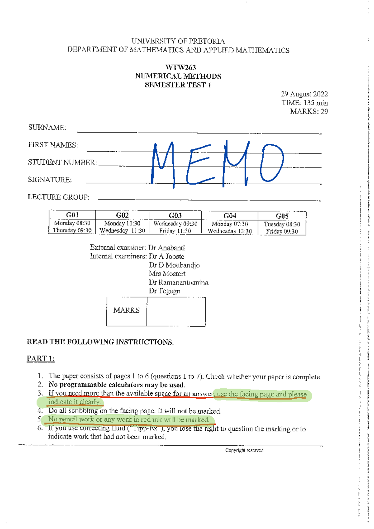 ST1 memo 263 2022 - Memo: ST1 2022 - Read the comments provided for Q1 and Q1. Read the comments ...